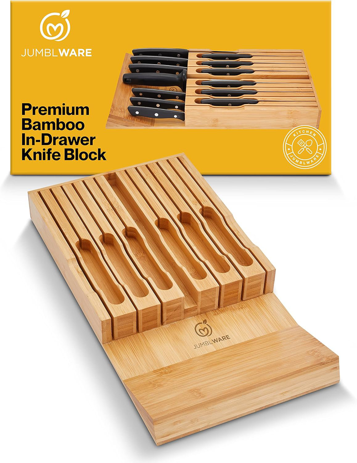 Jumblware Bamboo Drawer Knife Block. Knife Holder For Kitchen Drawer ...