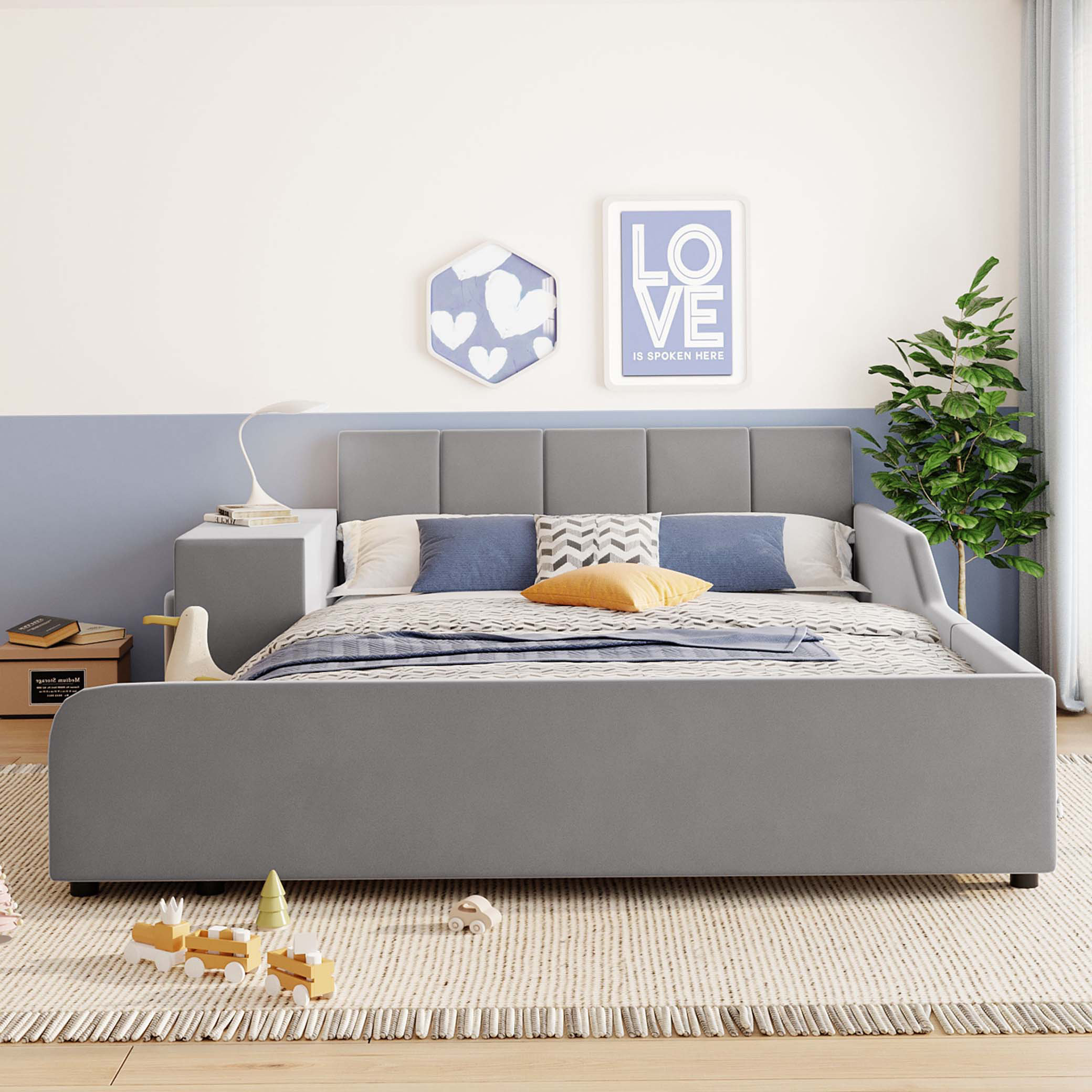 Latitude Run® Upholstered Grounded Bed with Bedside Desk and Little ...