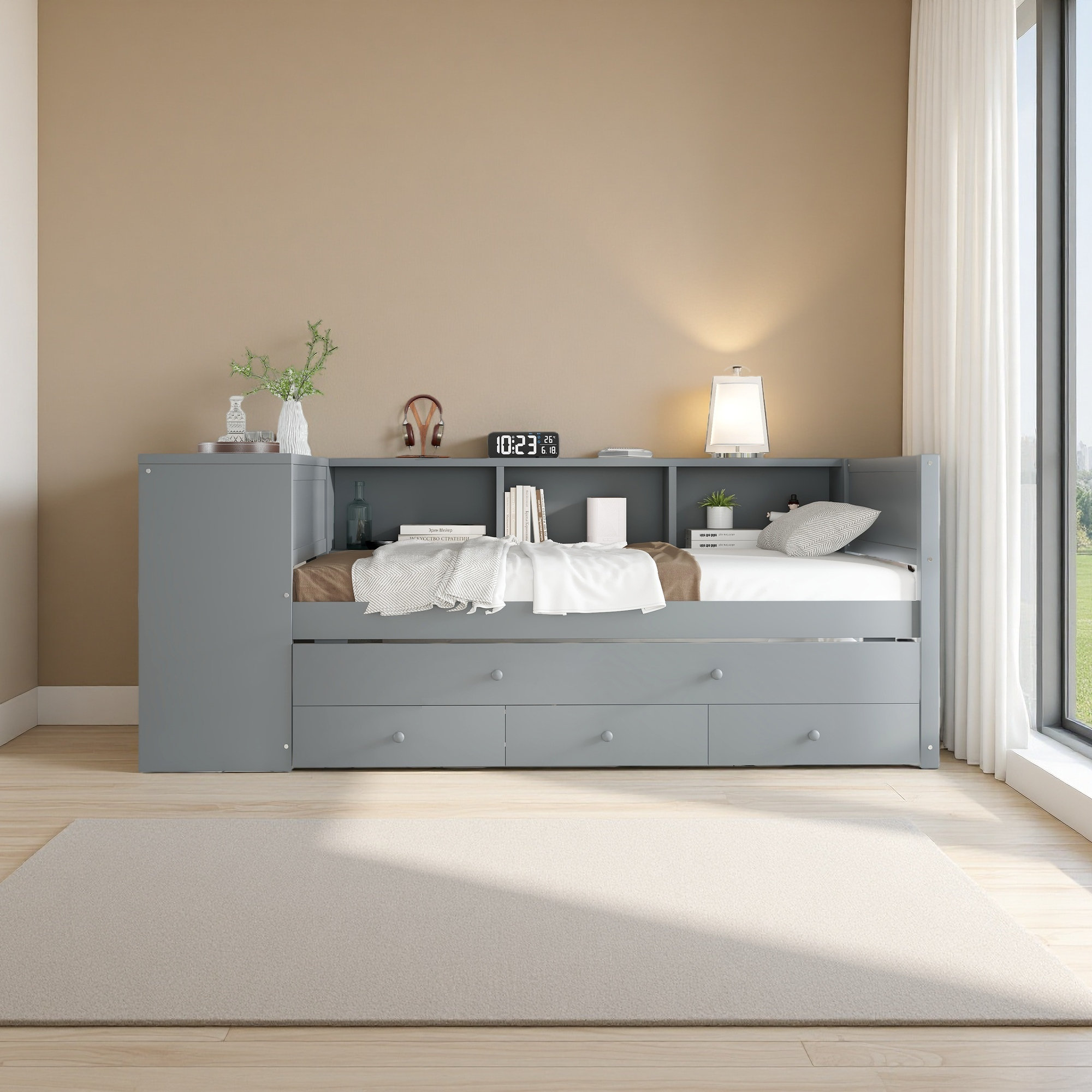 Harriet Bee Daybed With Trundle, Wood Day Bed Frame With Storage ...
