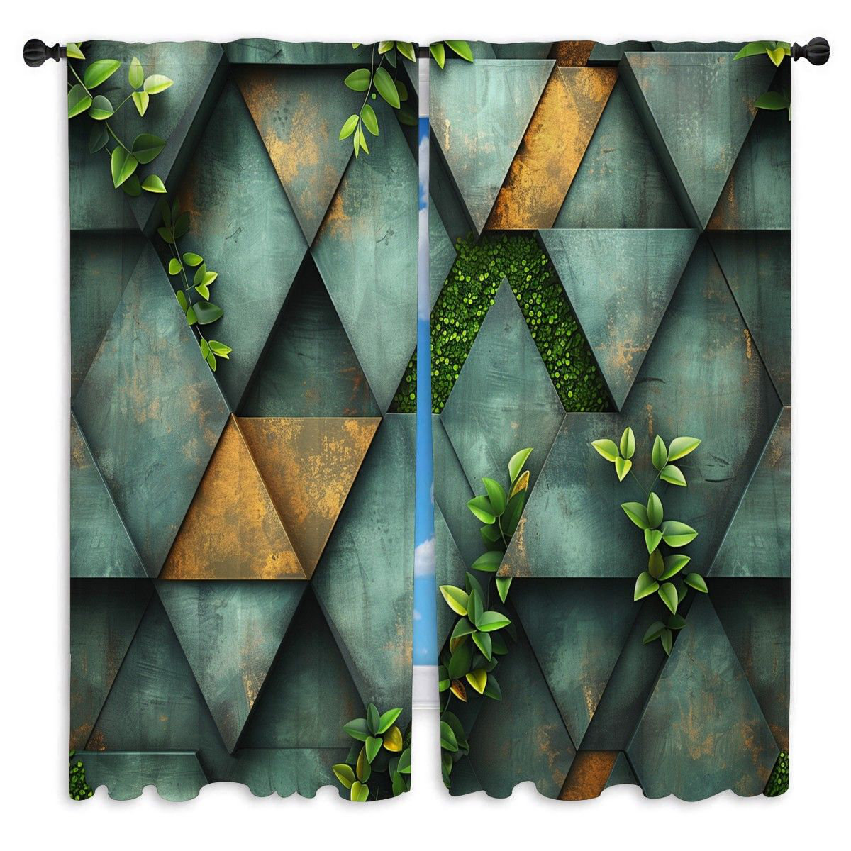 East Urban Home Abstract Shapes Window Curtains Decoration Leafy ...
