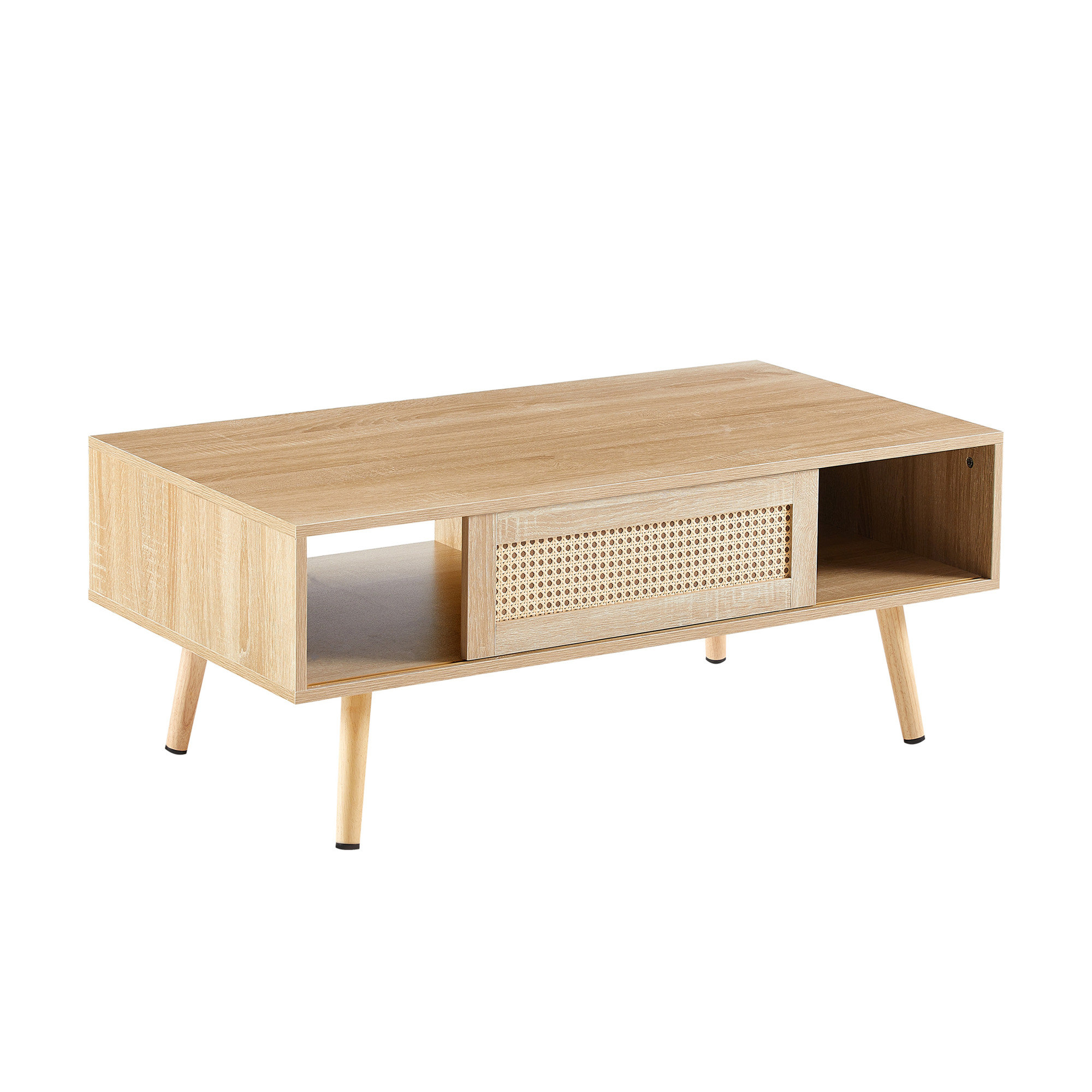 George Oliver 41.34" Rattan Coffee Table, Sliding Door For Storage ...