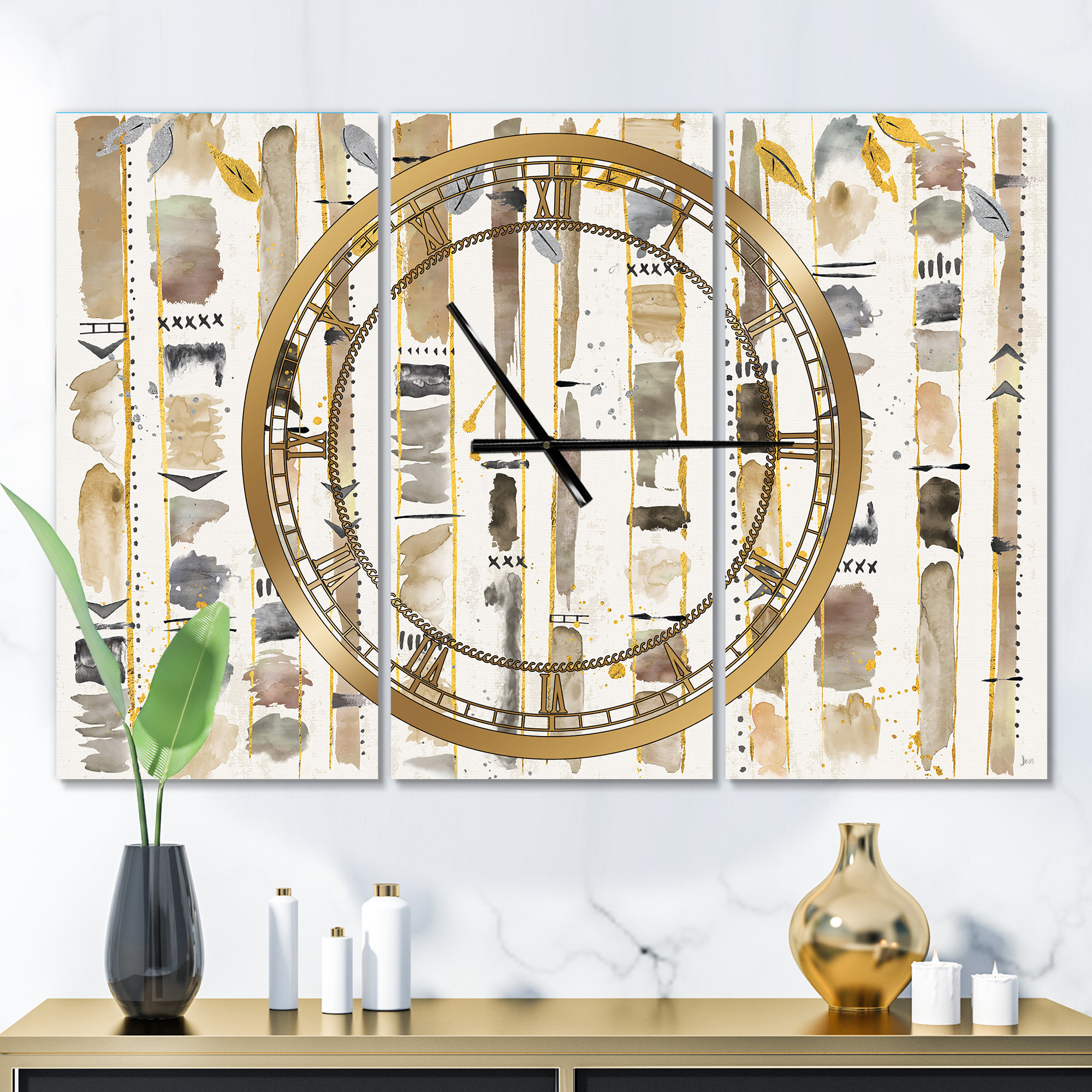 East Urban Home Abstract Gold Birch Trees I - Traditional wall clock ...