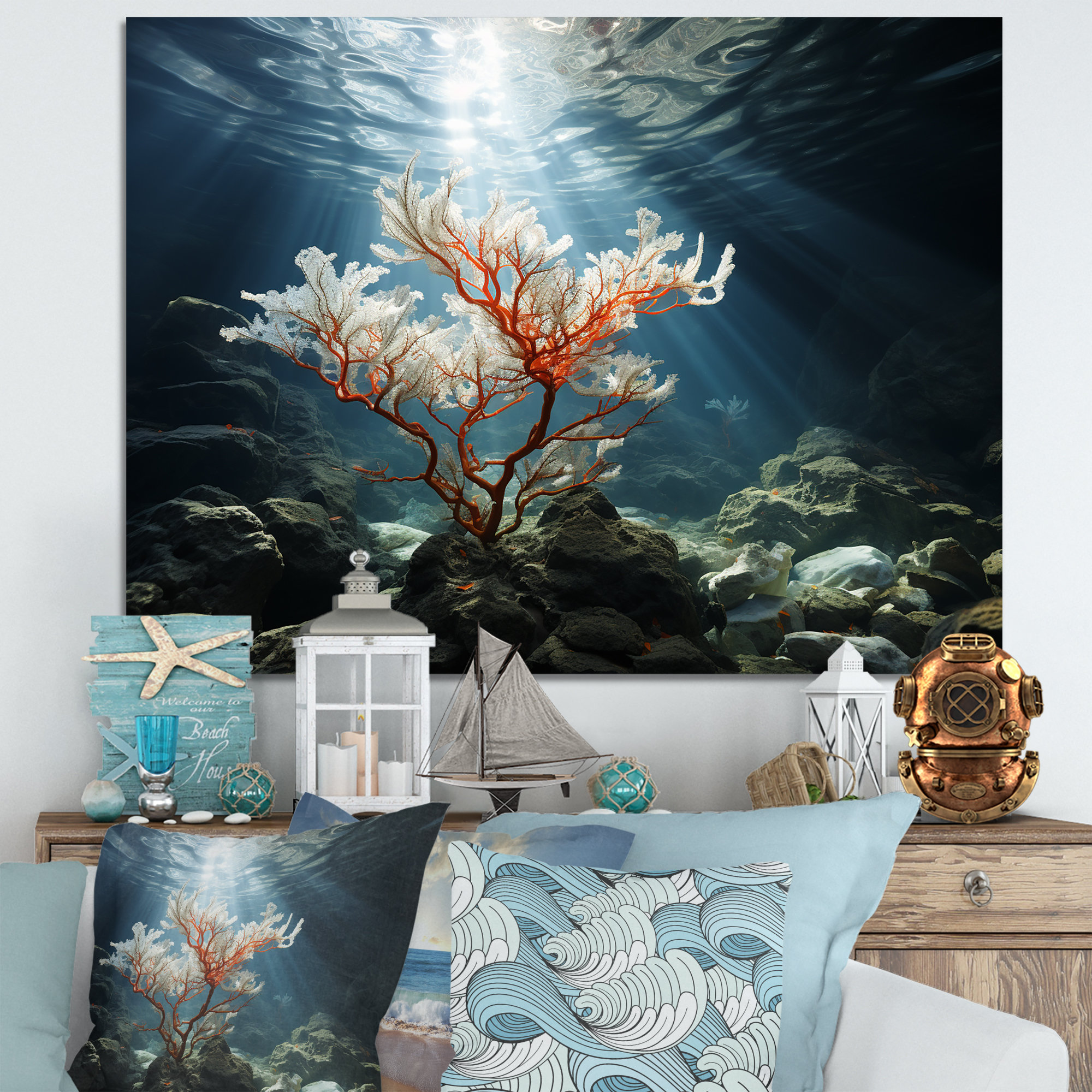 Highland Dunes Pink Coral Tree Under The Sea Framed On Canvas Print ...