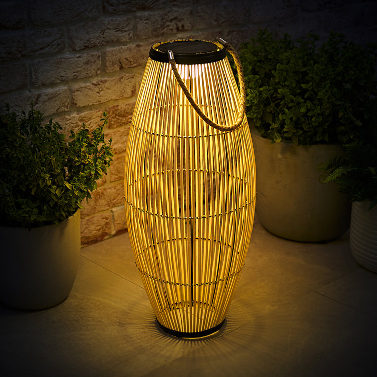 Latitude Vive Natural Bamboo Solar Powered Outdoor Floor Lamp with Drum ...