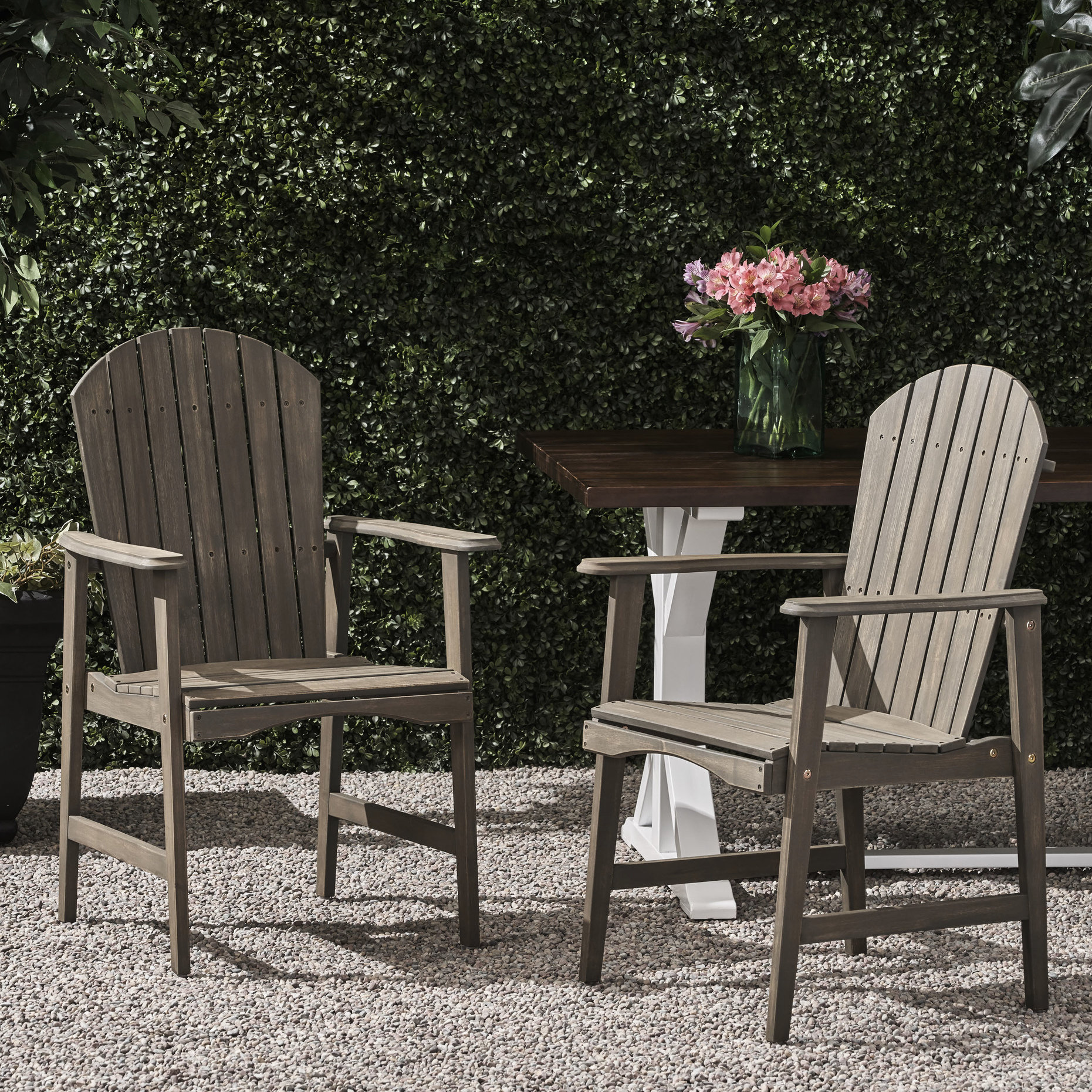 Ebern Designs Wood Dining Chairs (2), Dark Grey - For Outdoor Weather ...
