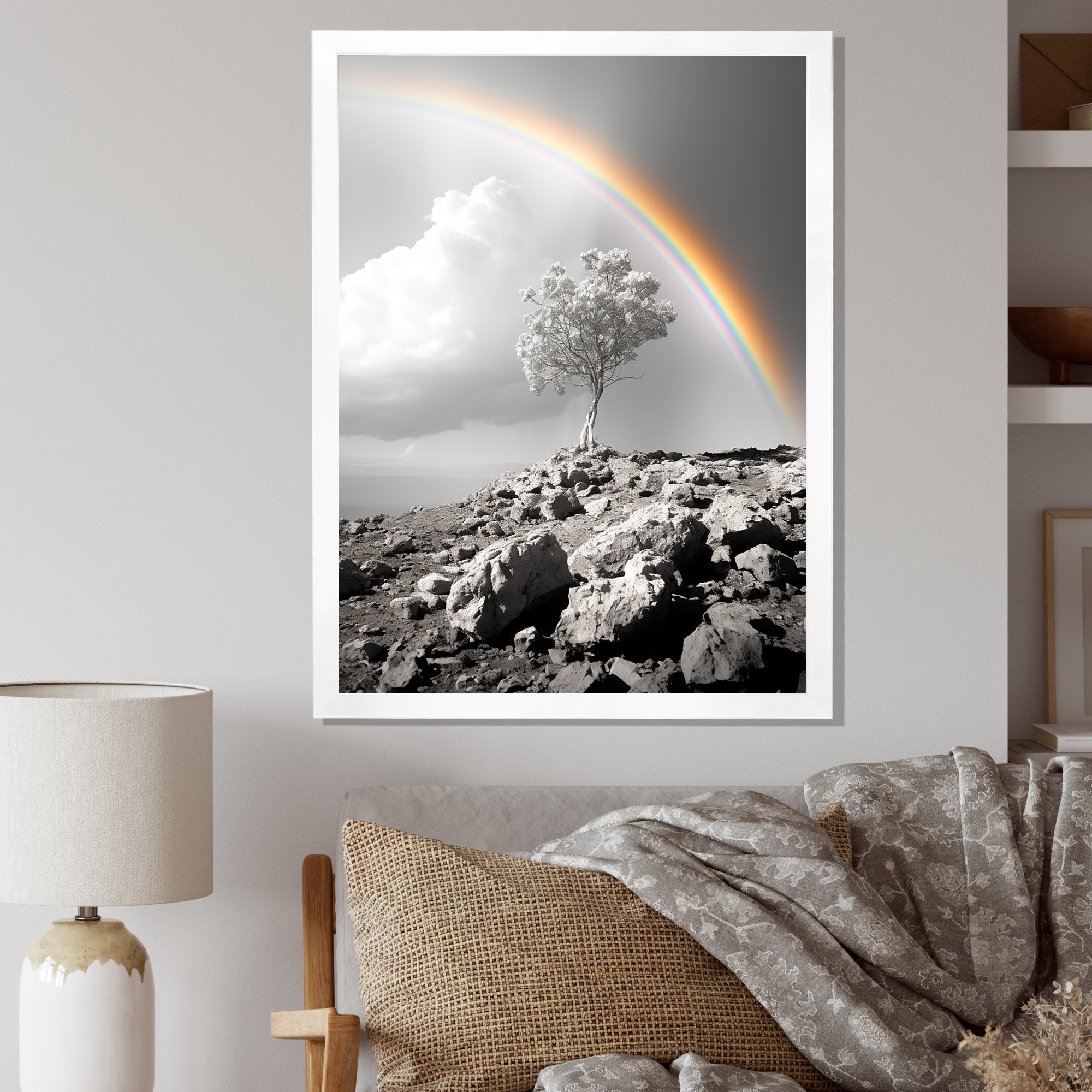 Winston Porter Orange Rainbow Monotone Landscape - Print on Canvas ...