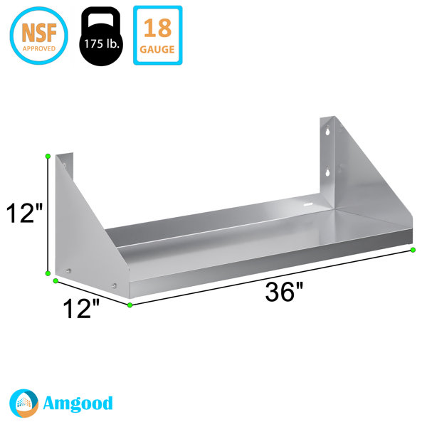 Amgood 12 in. x 36 in. Stainless Steel Wall Shelf with Side Guards ...