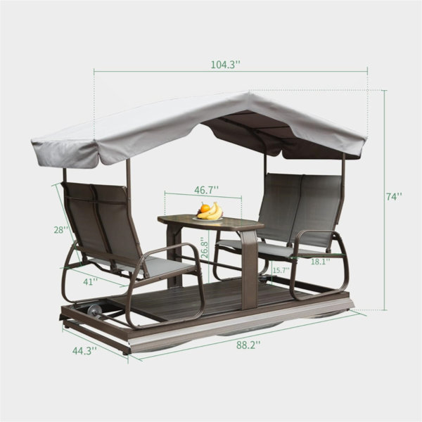Arlmont & Co. Tayja 4-Seat Outdoor Glider Benches with Canopy, Retro ...