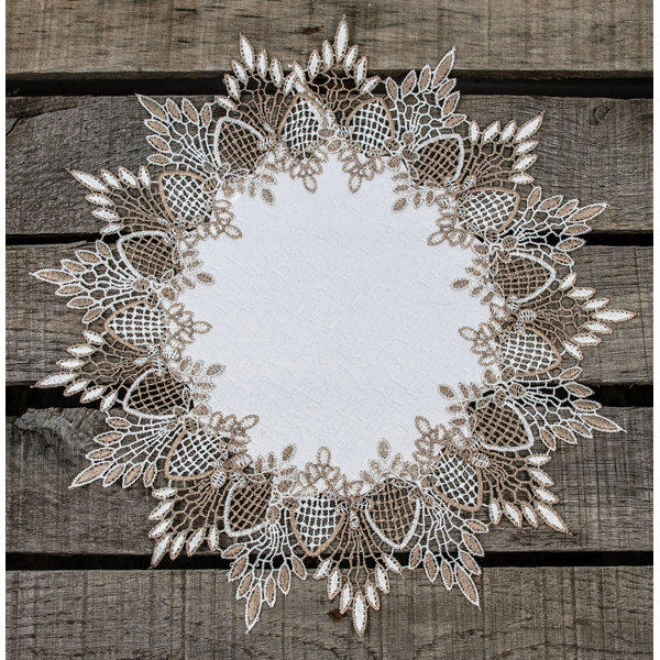 House of Hampton® Blough Lace Doily Neutral Earth Tones White Jacquard ...