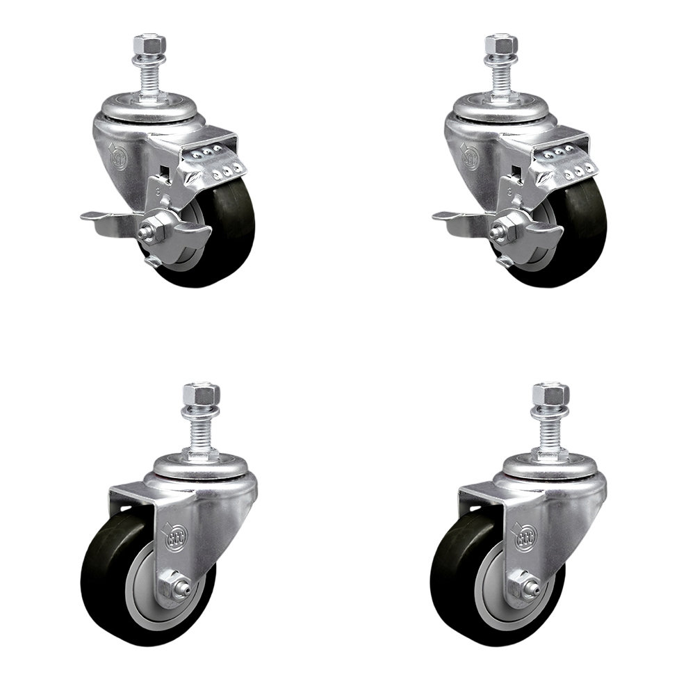 Service Caster 3.5 Inch Black Polyurethane Wheel Swivel ½ Inch Threaded ...