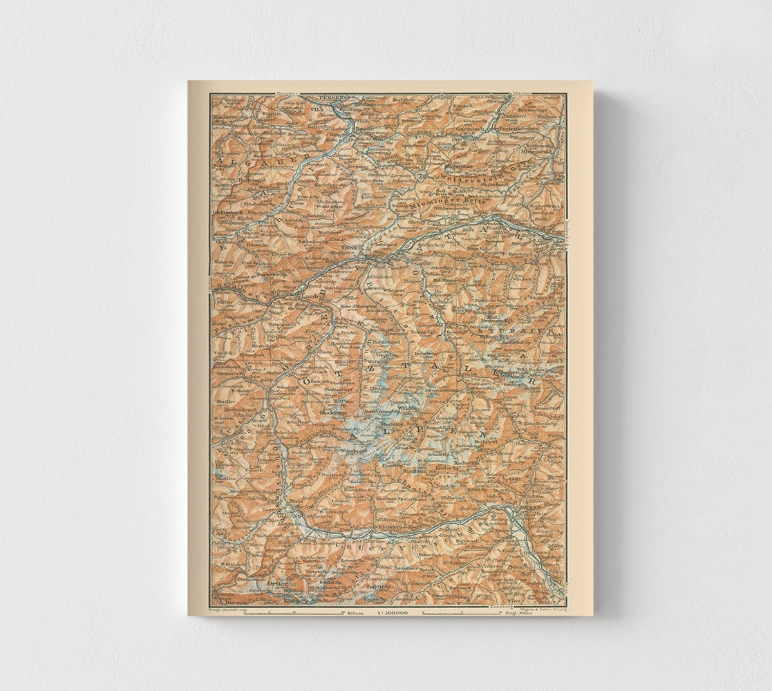 WeFrameArt Europe Otztaler Alpen Germany Austria Italy, Old Map Of ...