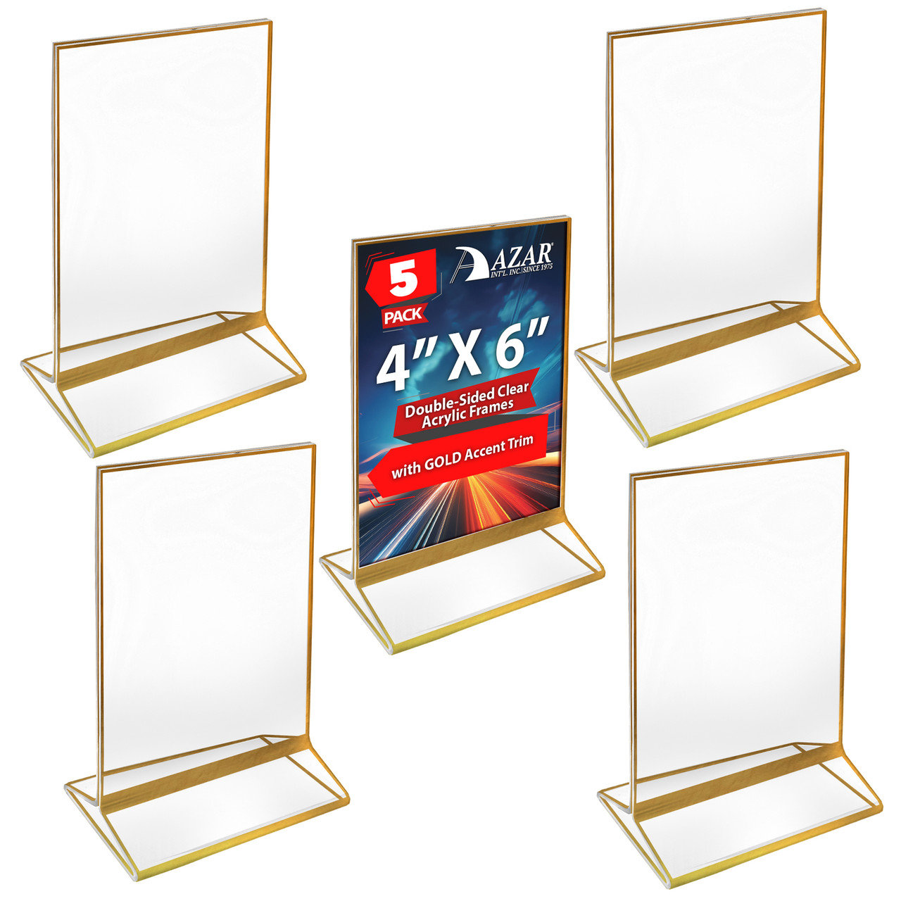 Azar Displays Double-Sided Clear Acrylic Frames with Gold Accent Trim 4 ...