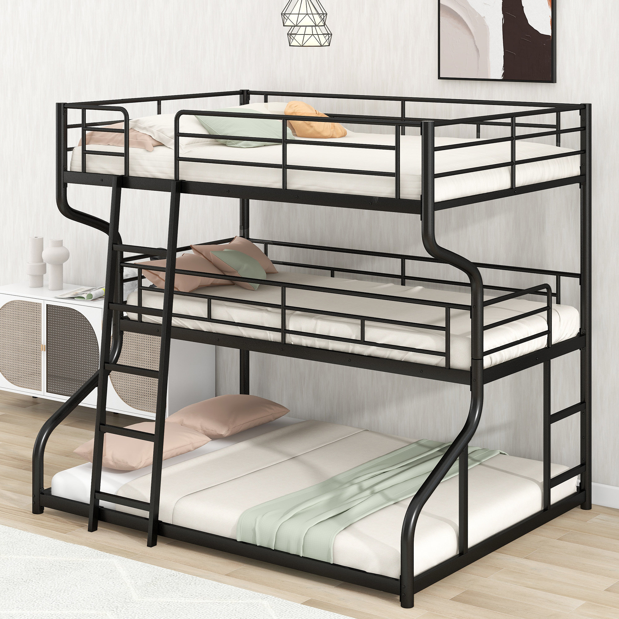 Isabelle & Max™ Full XL over Twin XL over Queen Size Triple Bunk Bed with Long and Short Ladder ...
