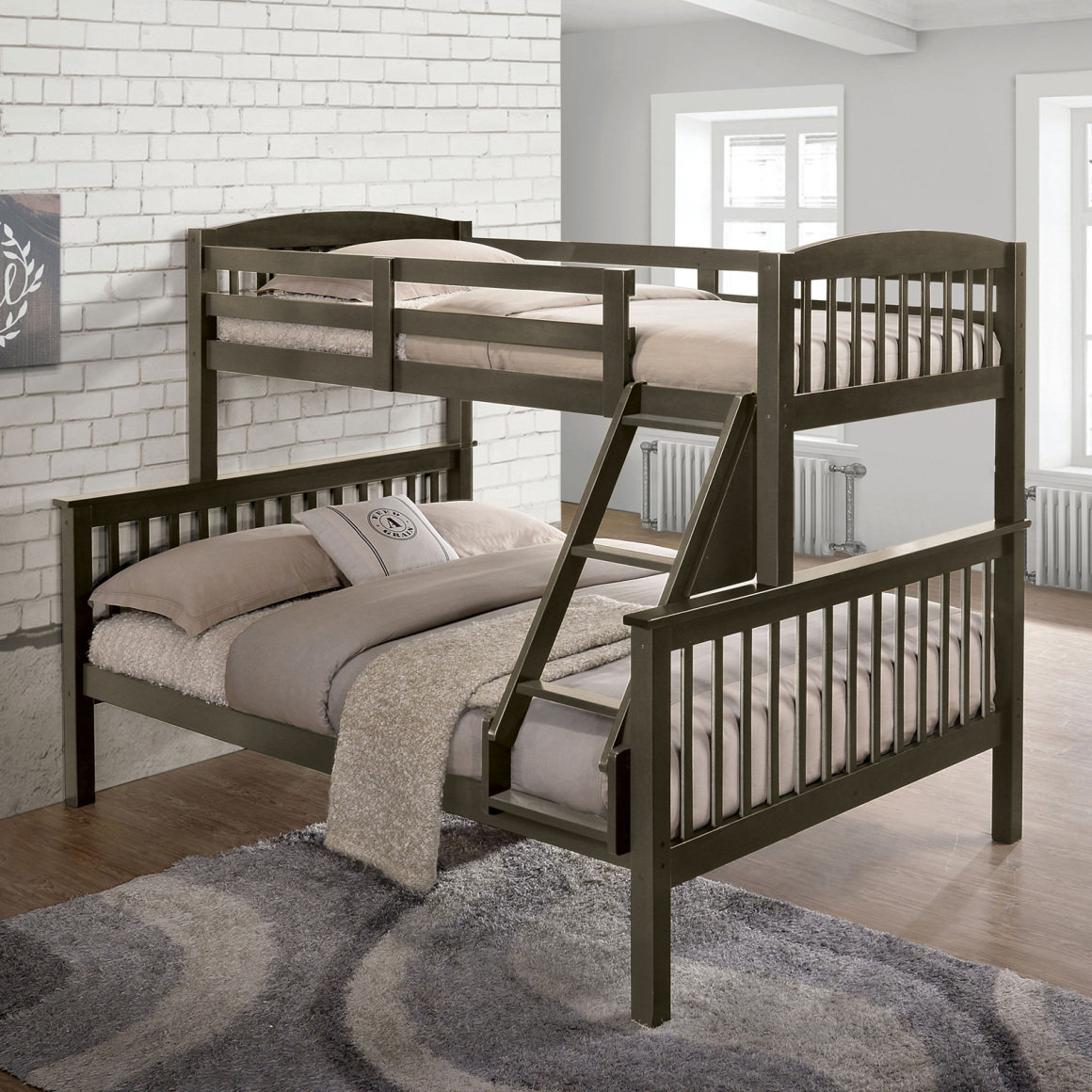 Latitude Run® Transition Twin Full Bed With Slat Design And Angled ...