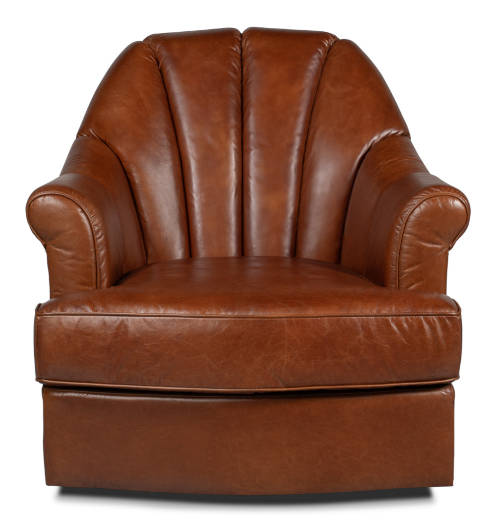 Sarreid Ltd Scoth Leather Swivel Armchair - Great Gifts Club