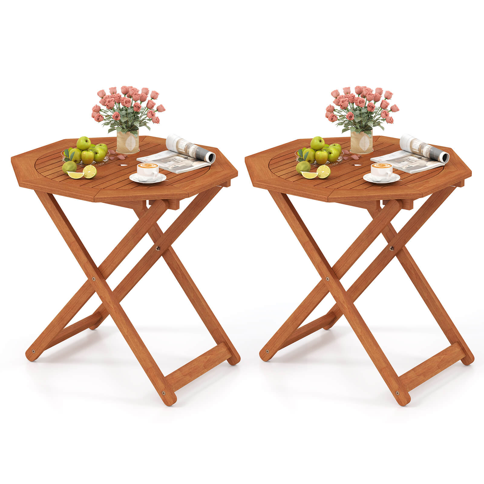 Lark Manor 2 pièces Table de salle à manger d'extérieur pliante en bois pour 4 personnes avec ...