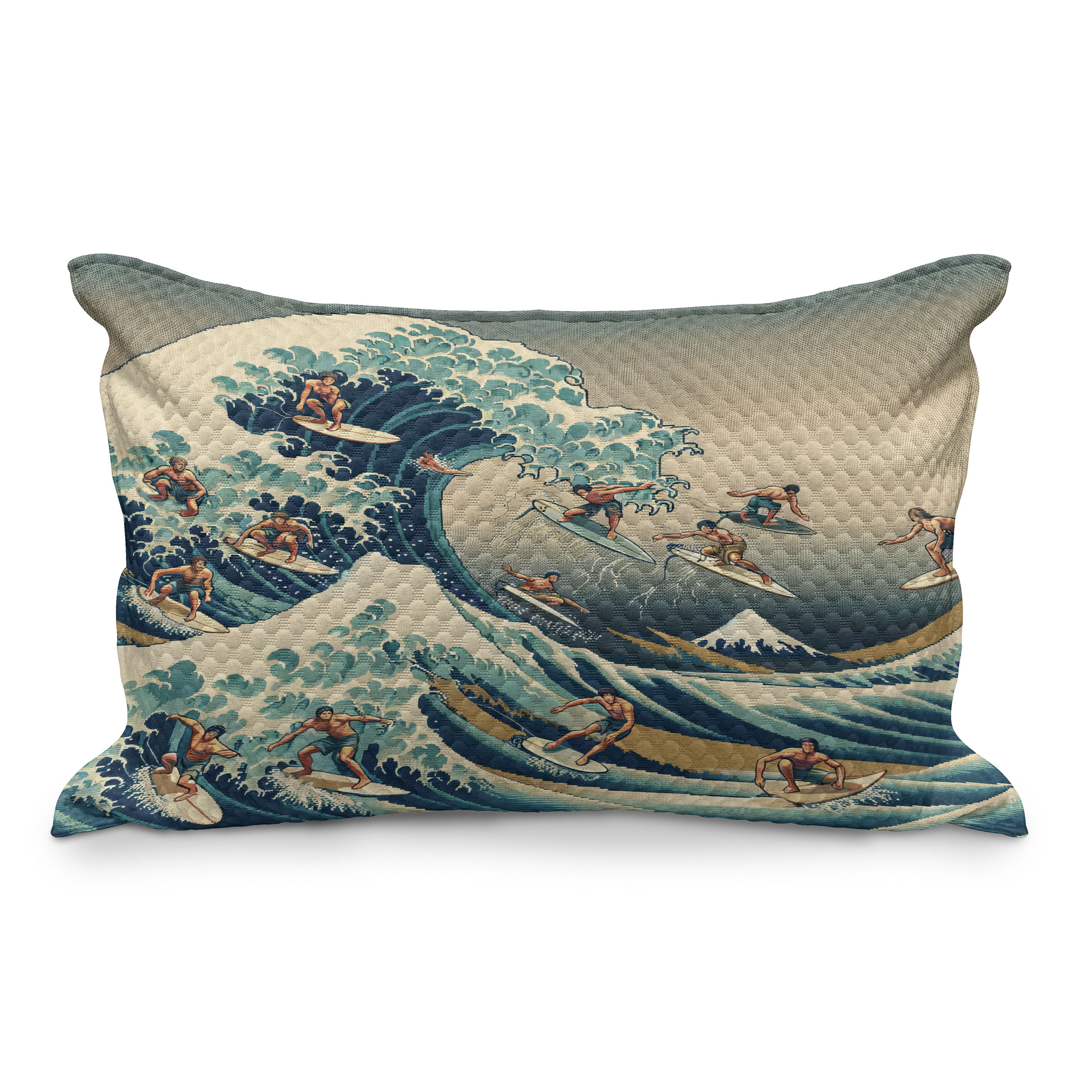 Ambesonne Japanese Wave Quilted Pillowcase Surfers Ukiyo-e Ocean ...