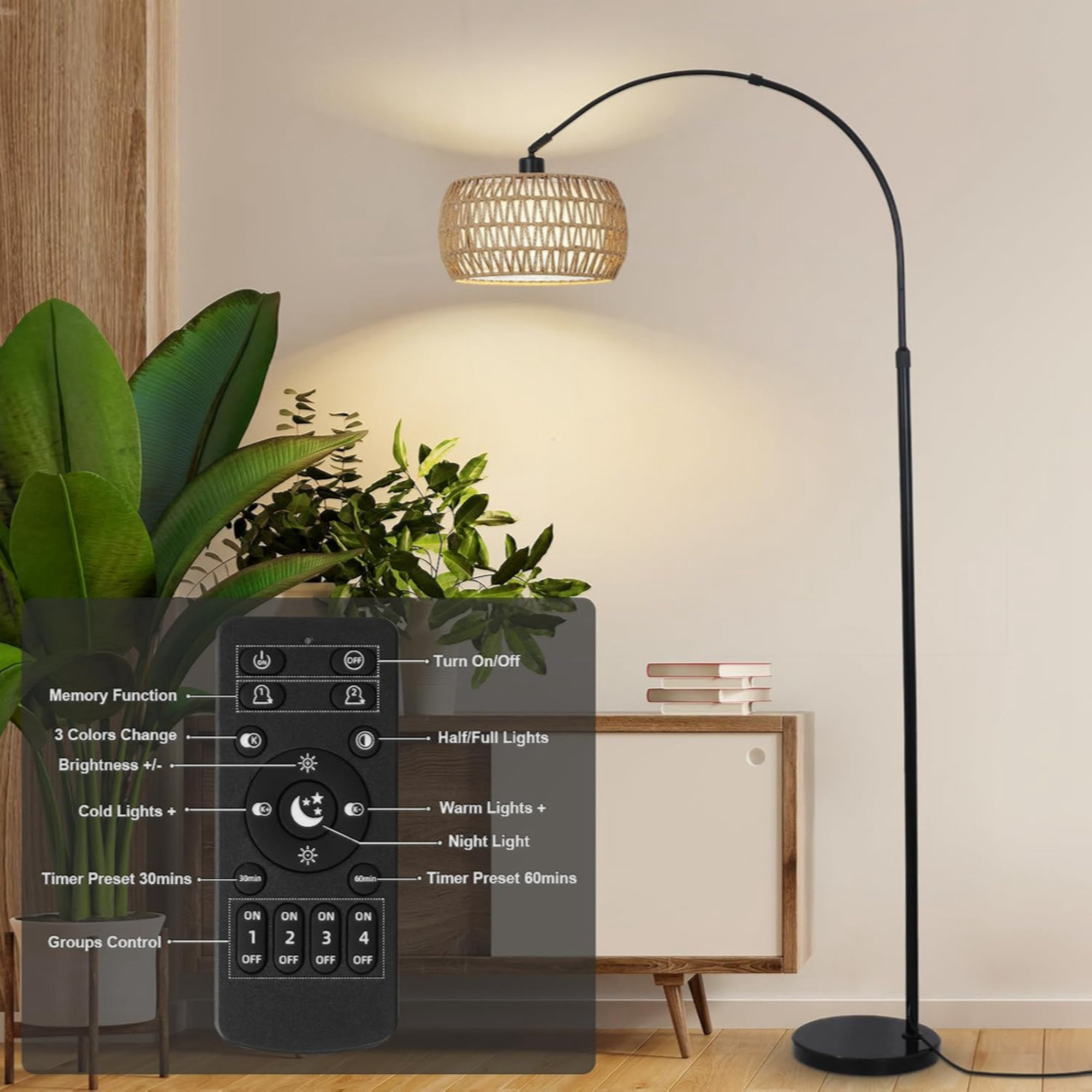 Bay Isle Home™ Aneatra Arc Floor Lamps for Living Room with 3 Colour ...