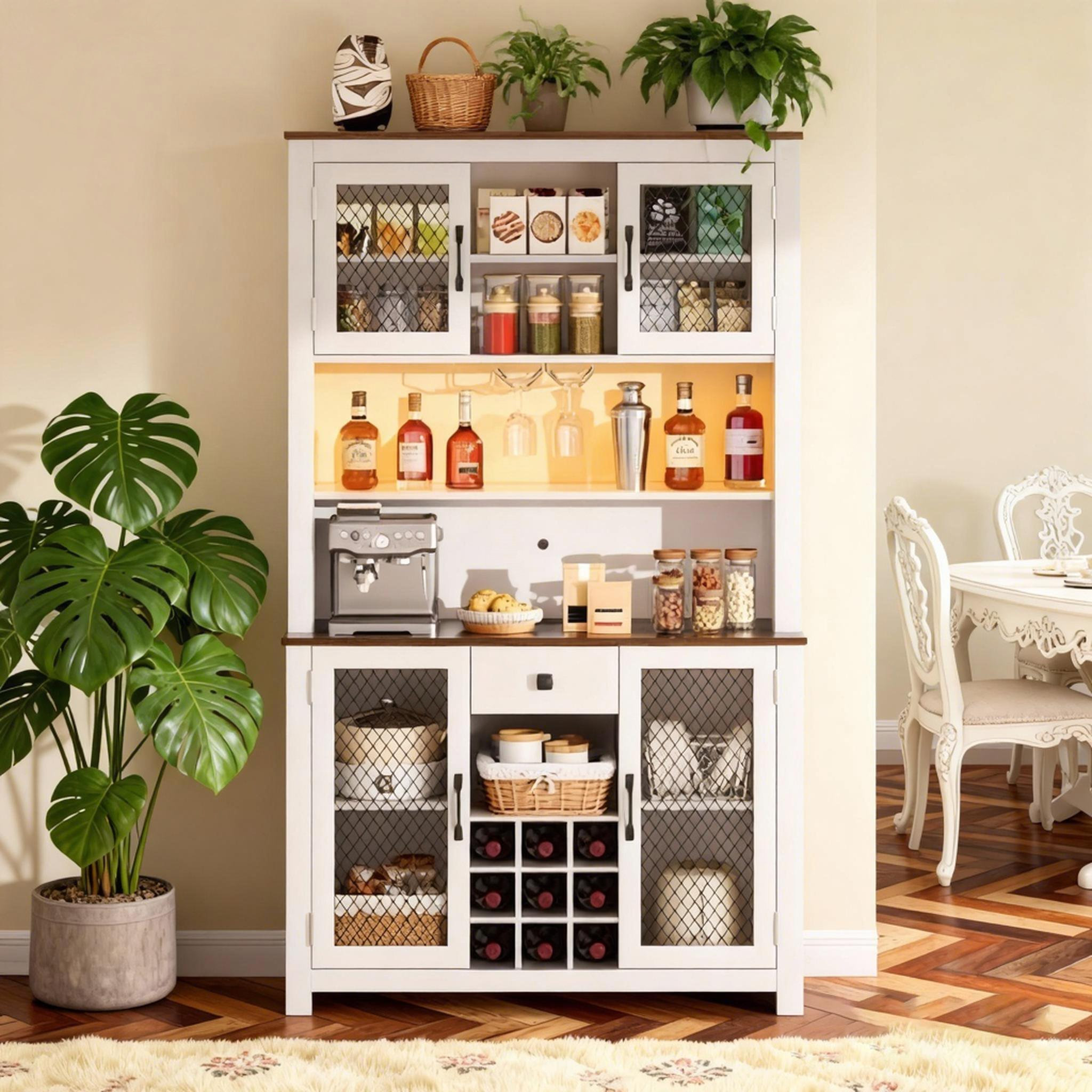 Latitude Run® Rustic Farmhouse Kitchen Pantry Storage Cabinet With LED ...