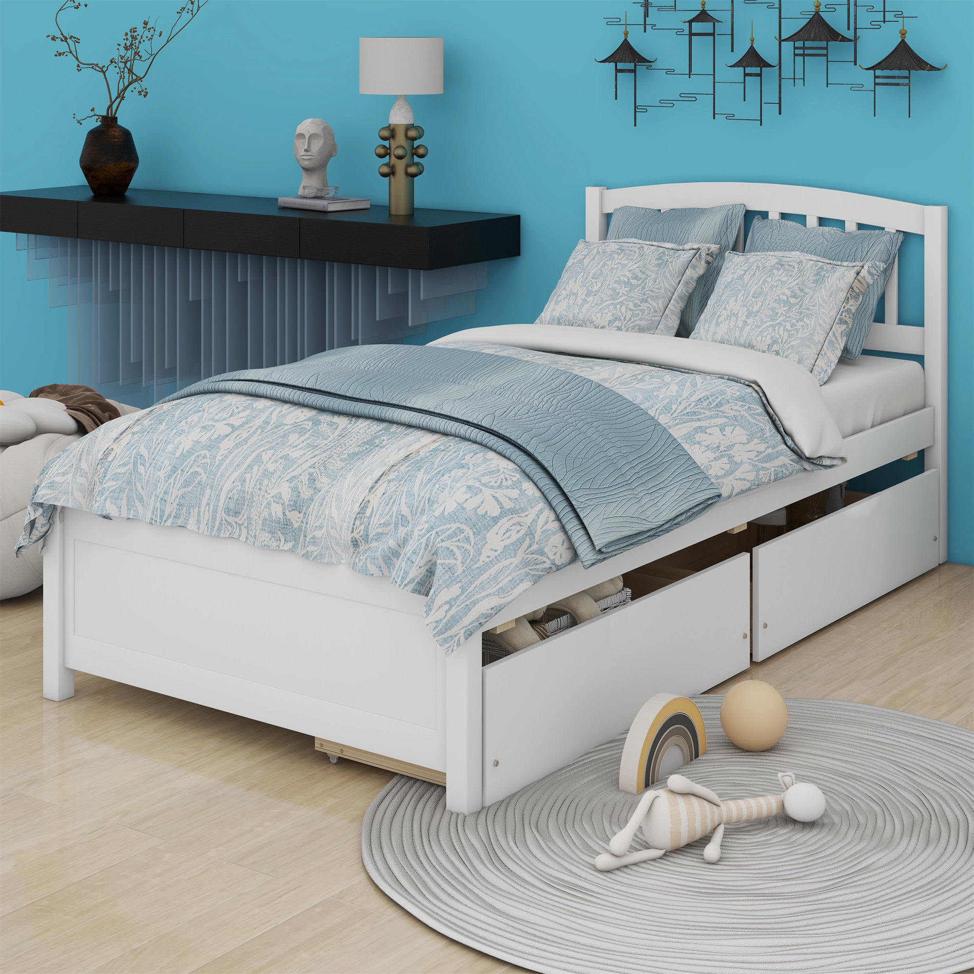 Red Barrel Studio Twin Platform Storage Bed Wood Bed Frame With Two ...