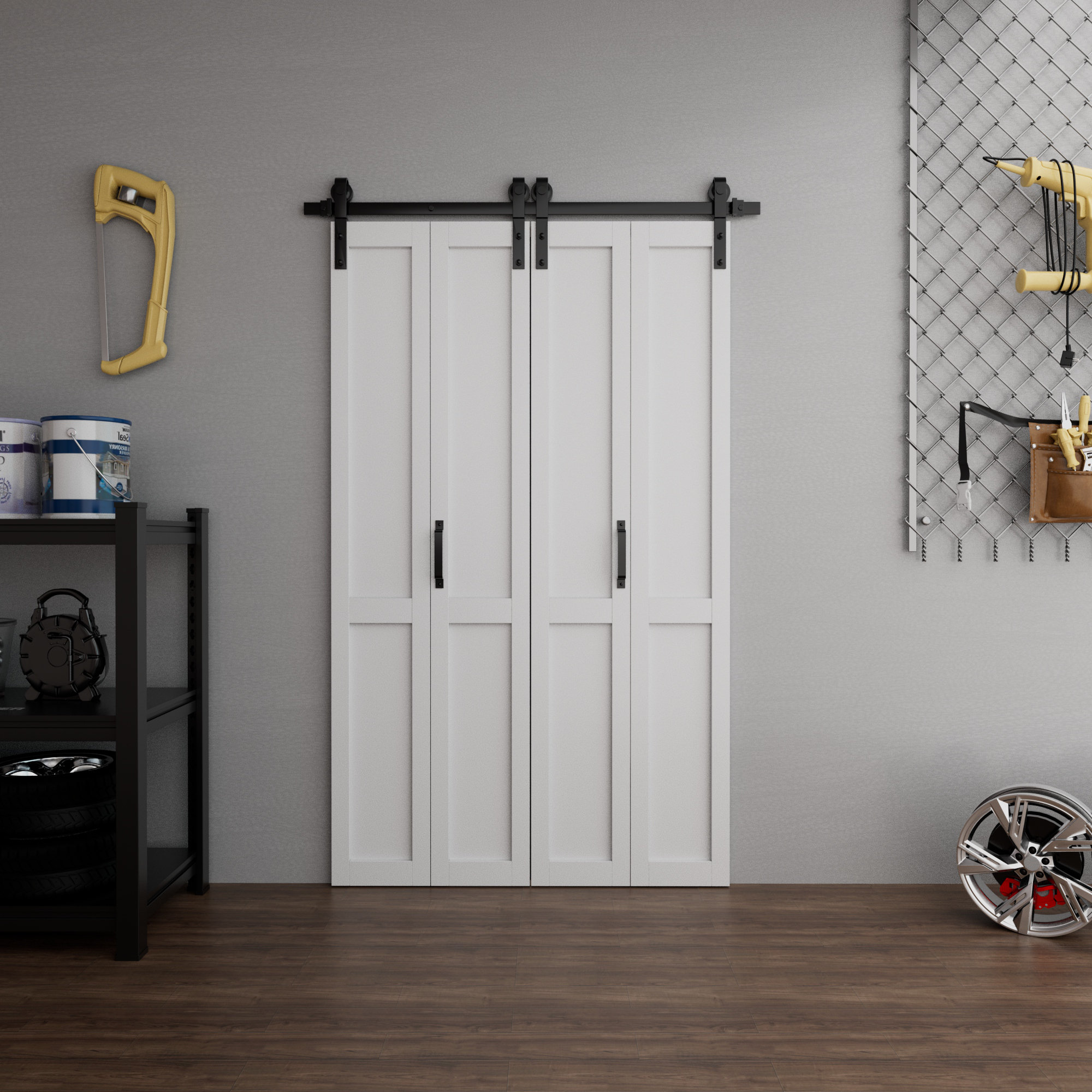 HOZONE 84'' Solid + Manufactured Wood double Bi-Fold Barn Doors Primed ...