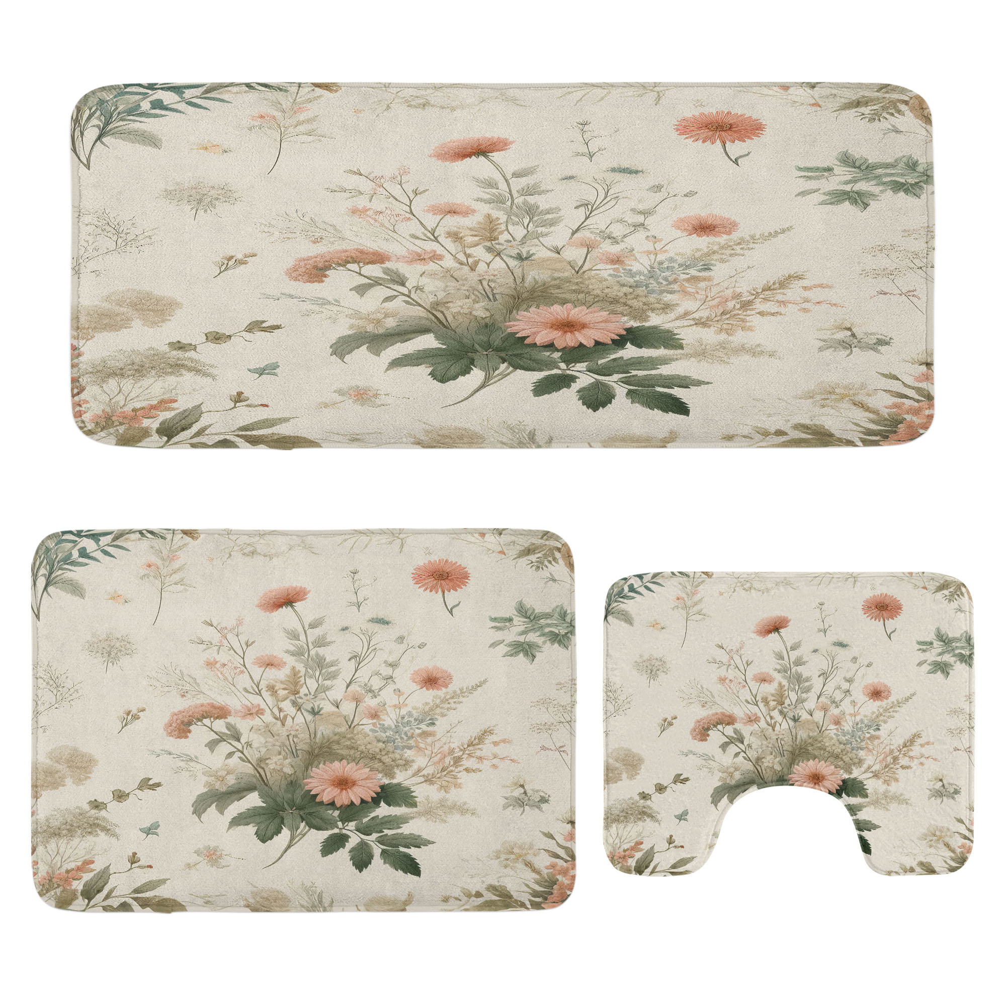 East Urban Home Flowers Bathroom Rug Set 3 Pieces U-Shape & Rectangle ...