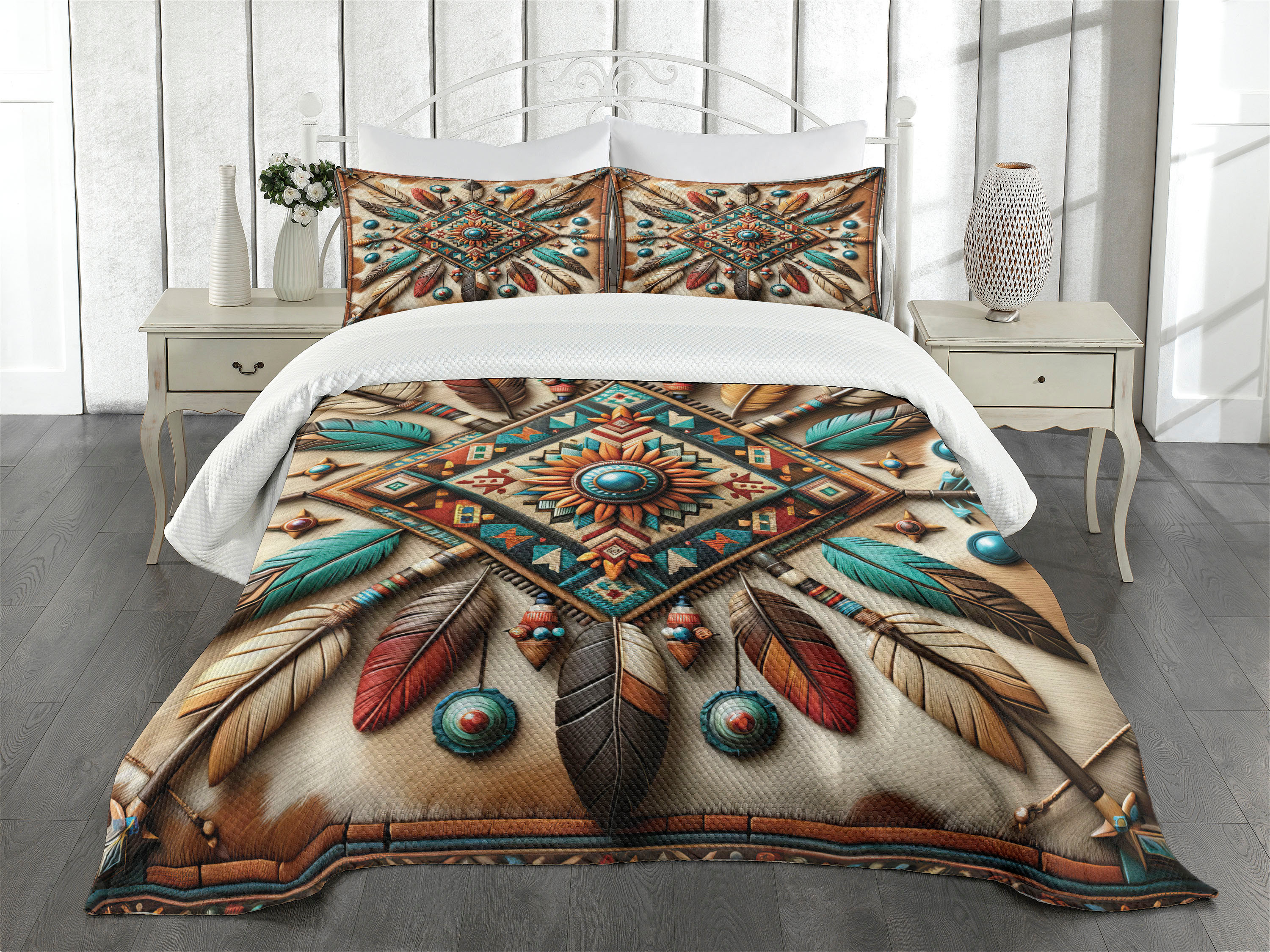 Ambesonne Rustic Bedspread Southwestern Square Feathers 429808 | Wayfair