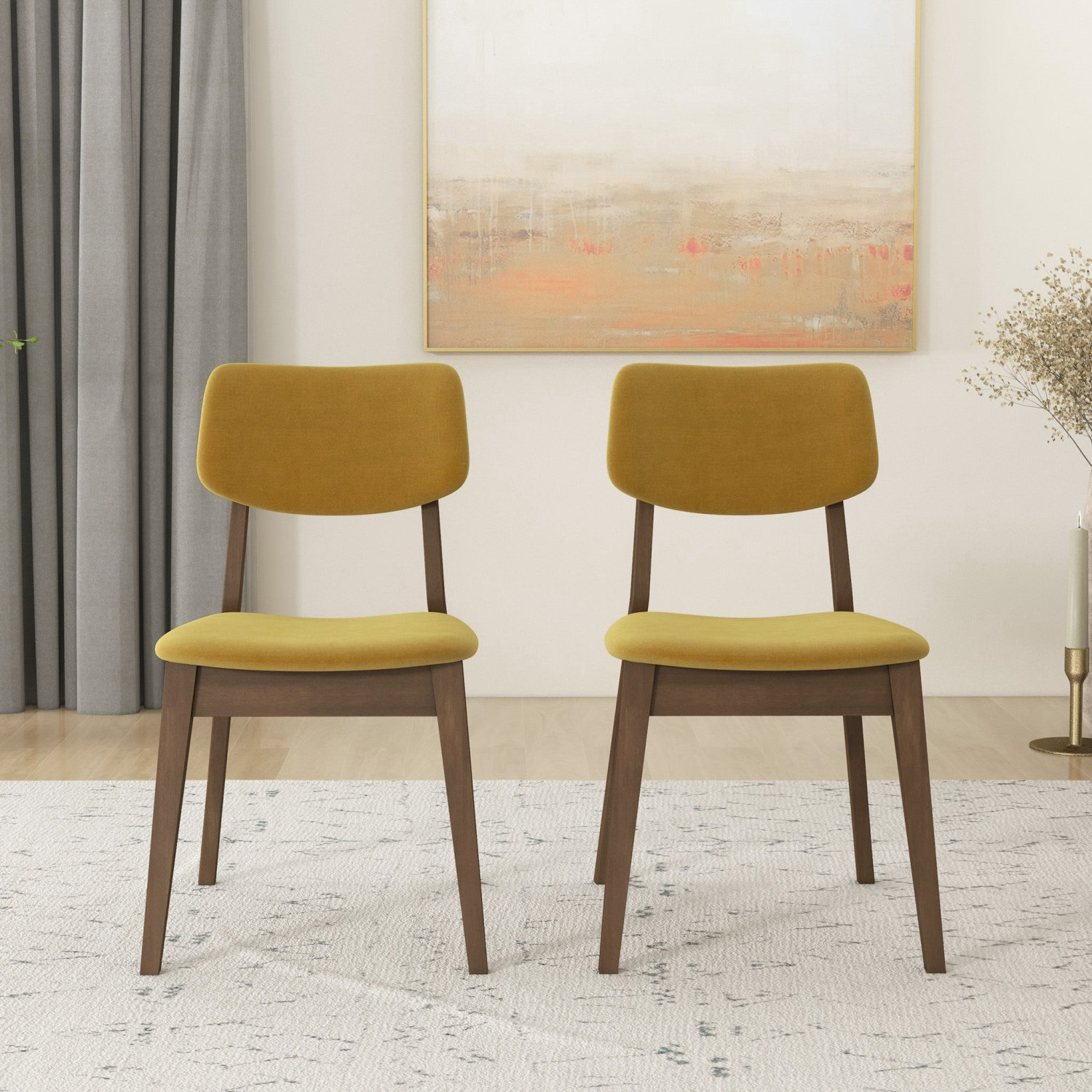 George Oliver Velvet Solid Back Side Chair Set with Wooden Legs ...