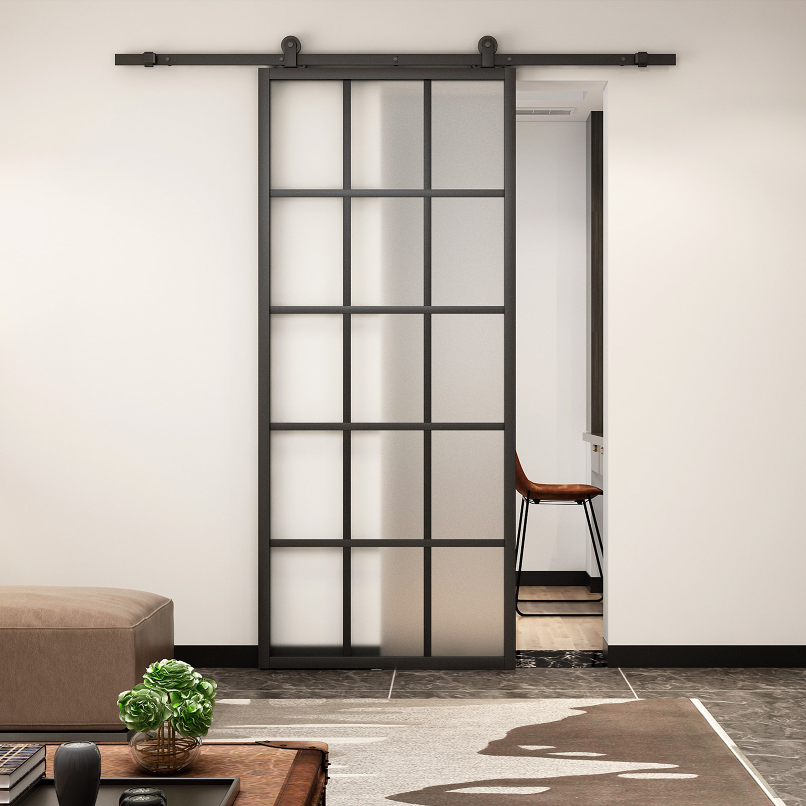 JUBEST Glass Sliding Barn Doors without Installation Hardware Kit ...