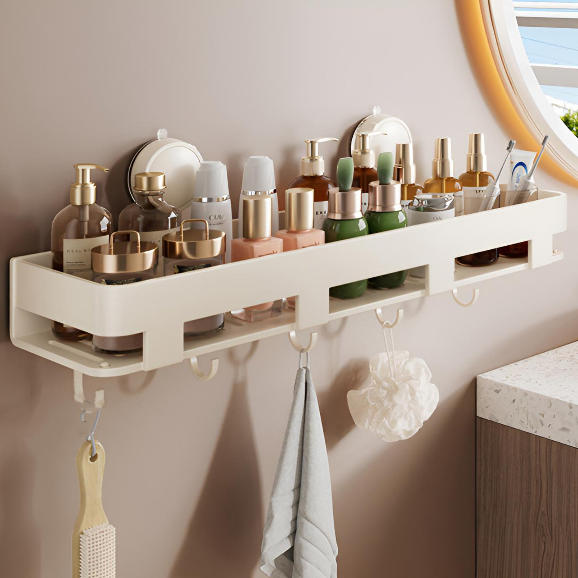Rebrilliant Non Perforated Suction Cup Storage Rack, Bathroom Storage ...
