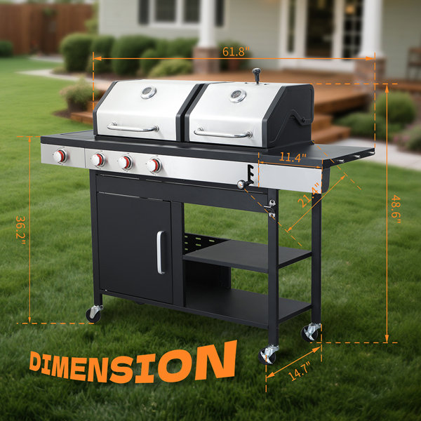 Nice Cooker 3-burner Propane Gas Bbq Grill With Side Burner, Combined ...