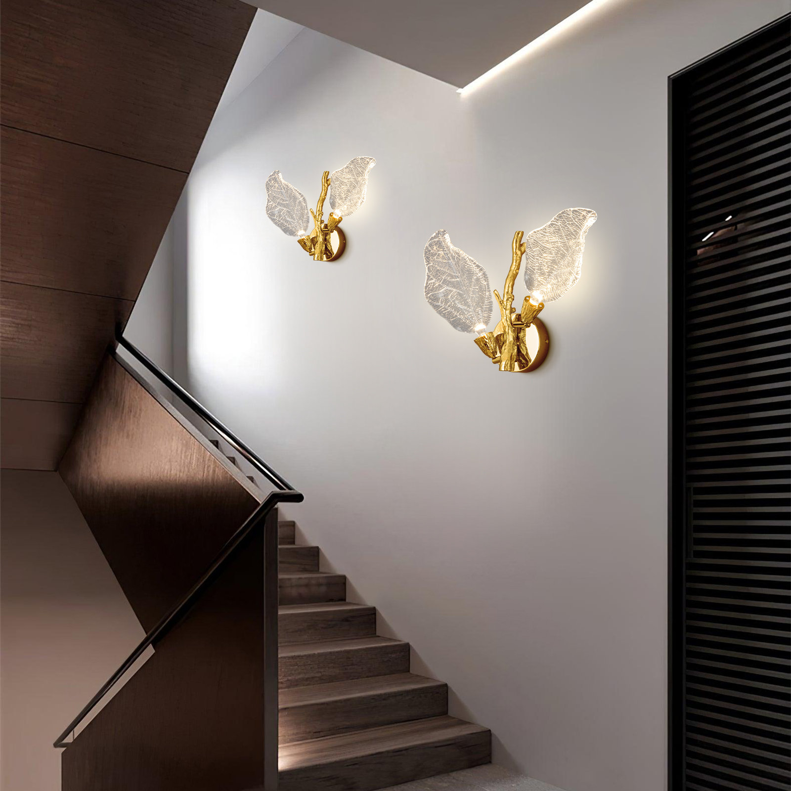 Rosdorf Park 2Pcs-Led Leaf Wall Sconces For Living Room Vanity Lighting ...