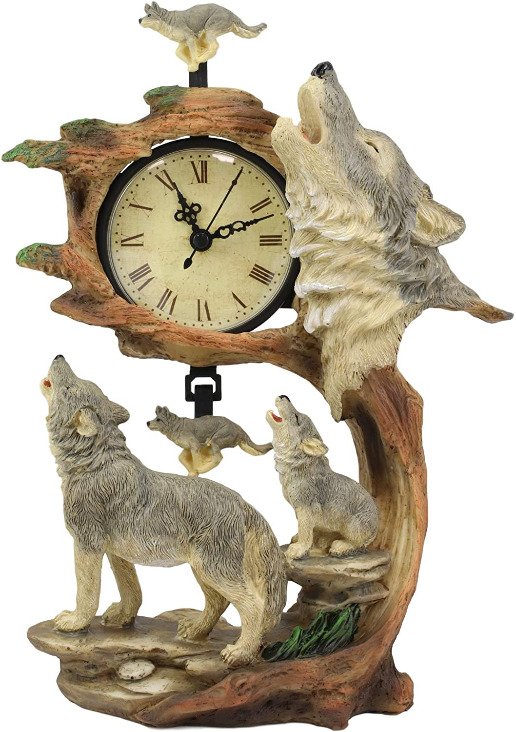 Loon Peak Ebros Moon Dancers Howling Grey Wolves Family Table Clock ...