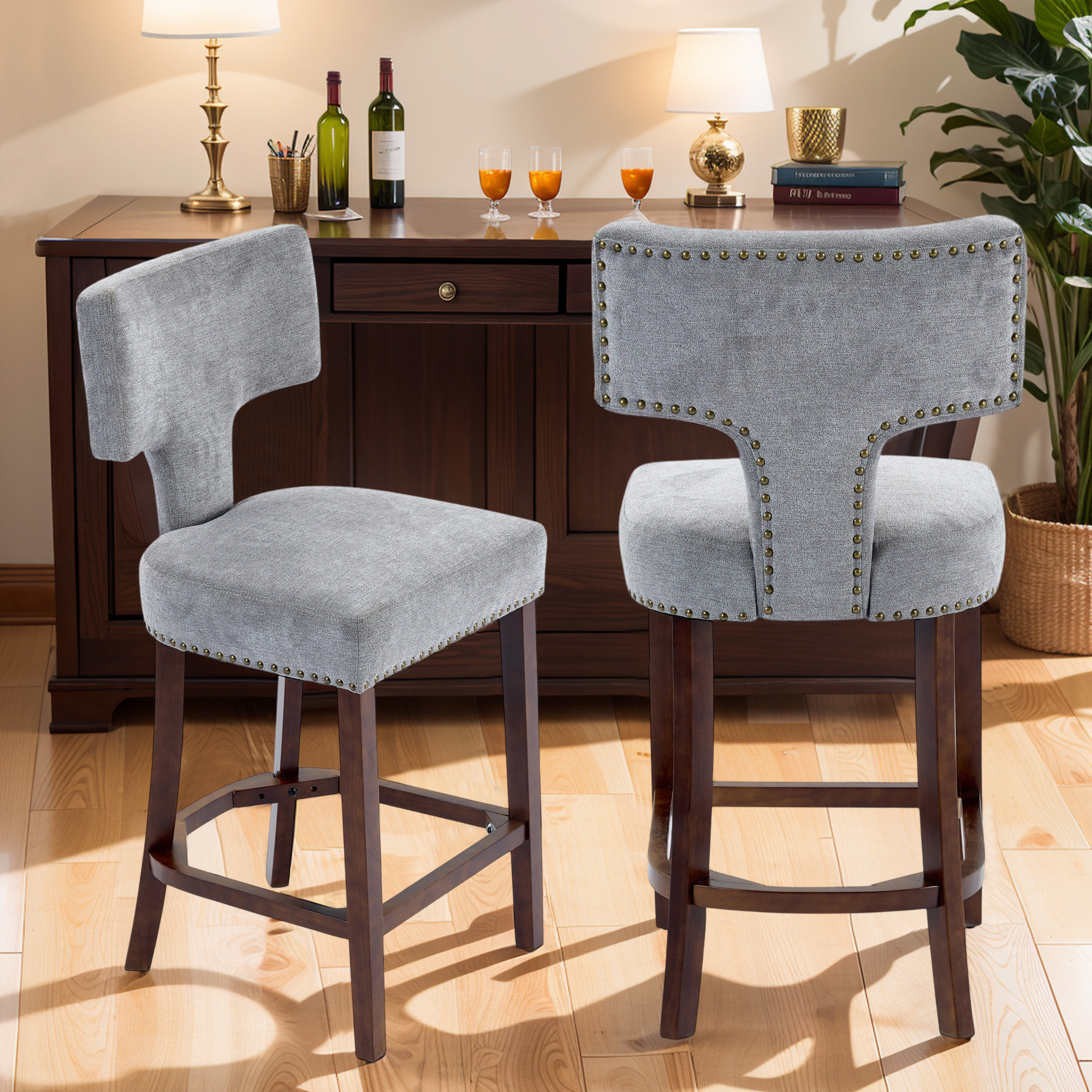Lark Manor™ Bar Stools Set of 2, Upholstered Counter Height Chairs with ...