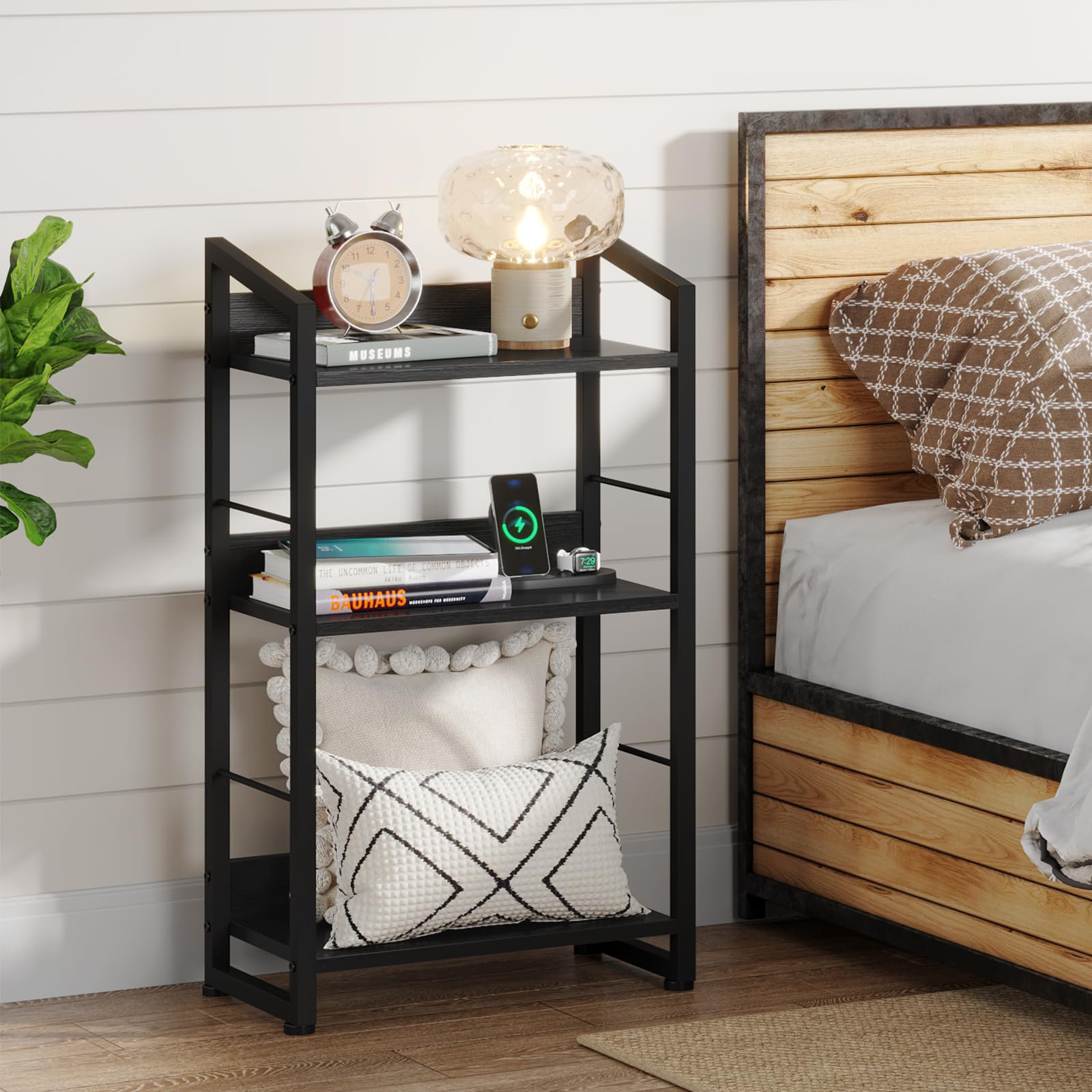 Ebern Designs 3 Tier Wood Bookcase Industrial Bookshelf With Edge ...