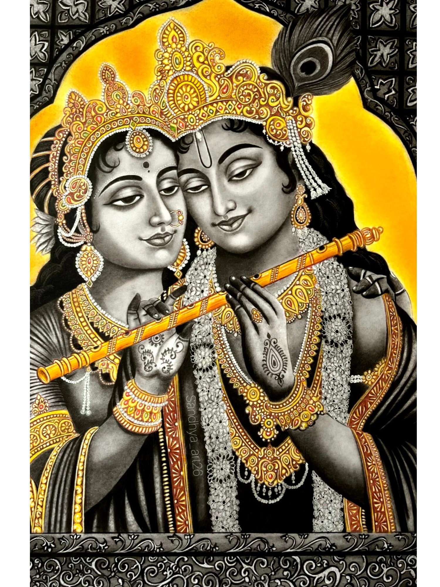 Exotic India Radha Krishna | Charcoal And Pencil Color On Bristol Paper ...