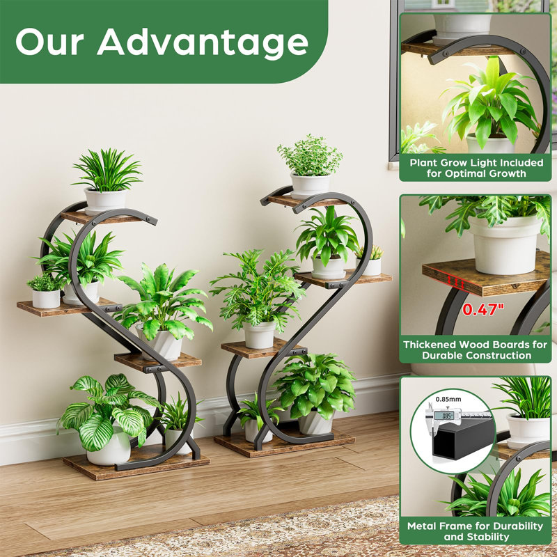 Bisiot Indoor Plant Rack With Growth Lights, 4-Storey Metal Plant Rack ...