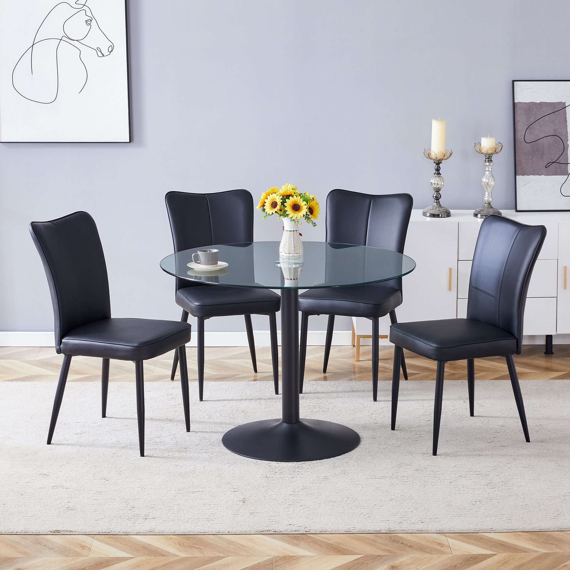 Ivy Bronx 5-Piece Round Glass Top Pedestal Dining Set - Wayfair Canada