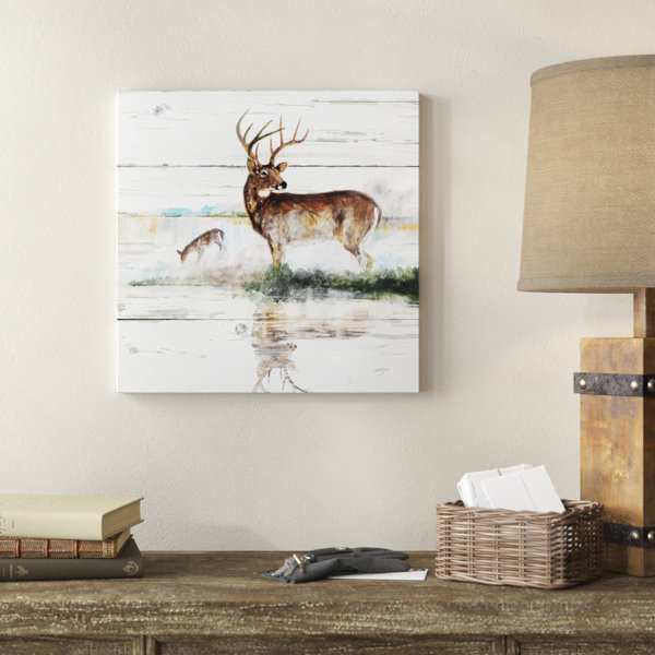 Loon Peak® 'Rustic Misty Deer' Painting Print on Wrapped Canvas | Wayfair