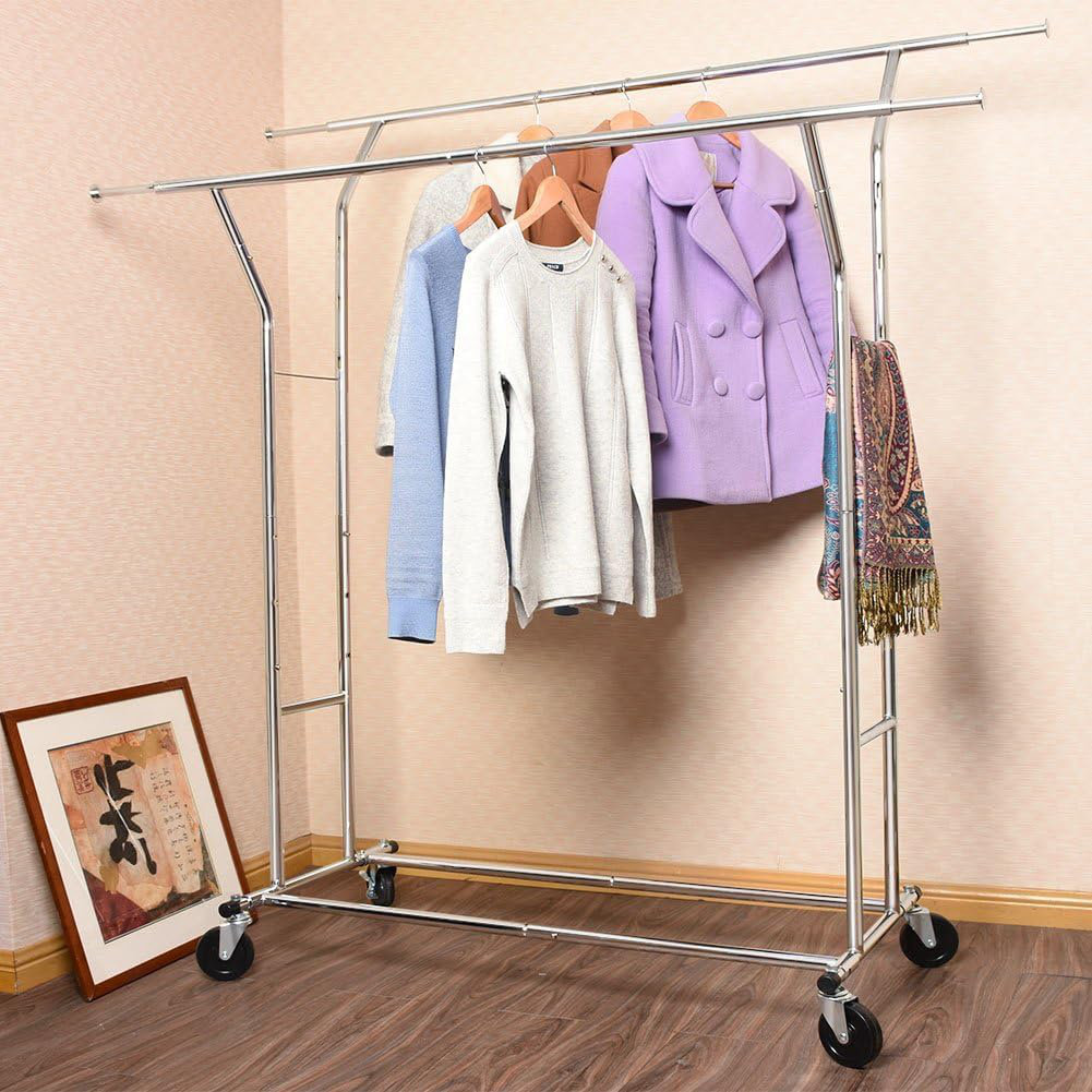 Rebrilliant Clothes Rack Heavy Duty Load 400Lbs, Rolling Clothing Racks ...