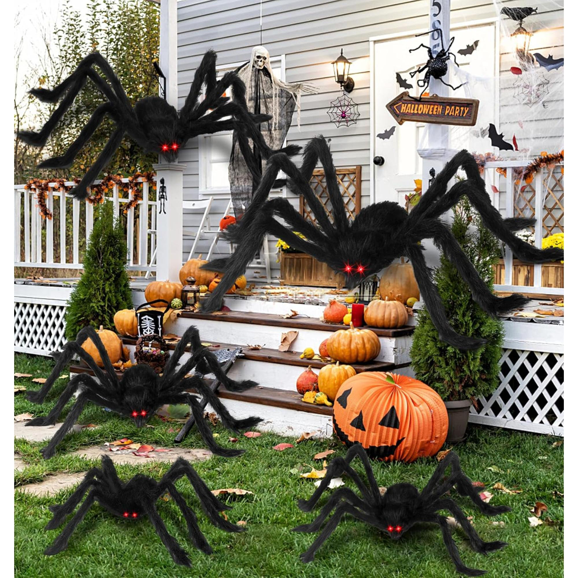 The Holiday Aisle® Halloween Giant Spider Decorations, 6 Pcs Realistic ...