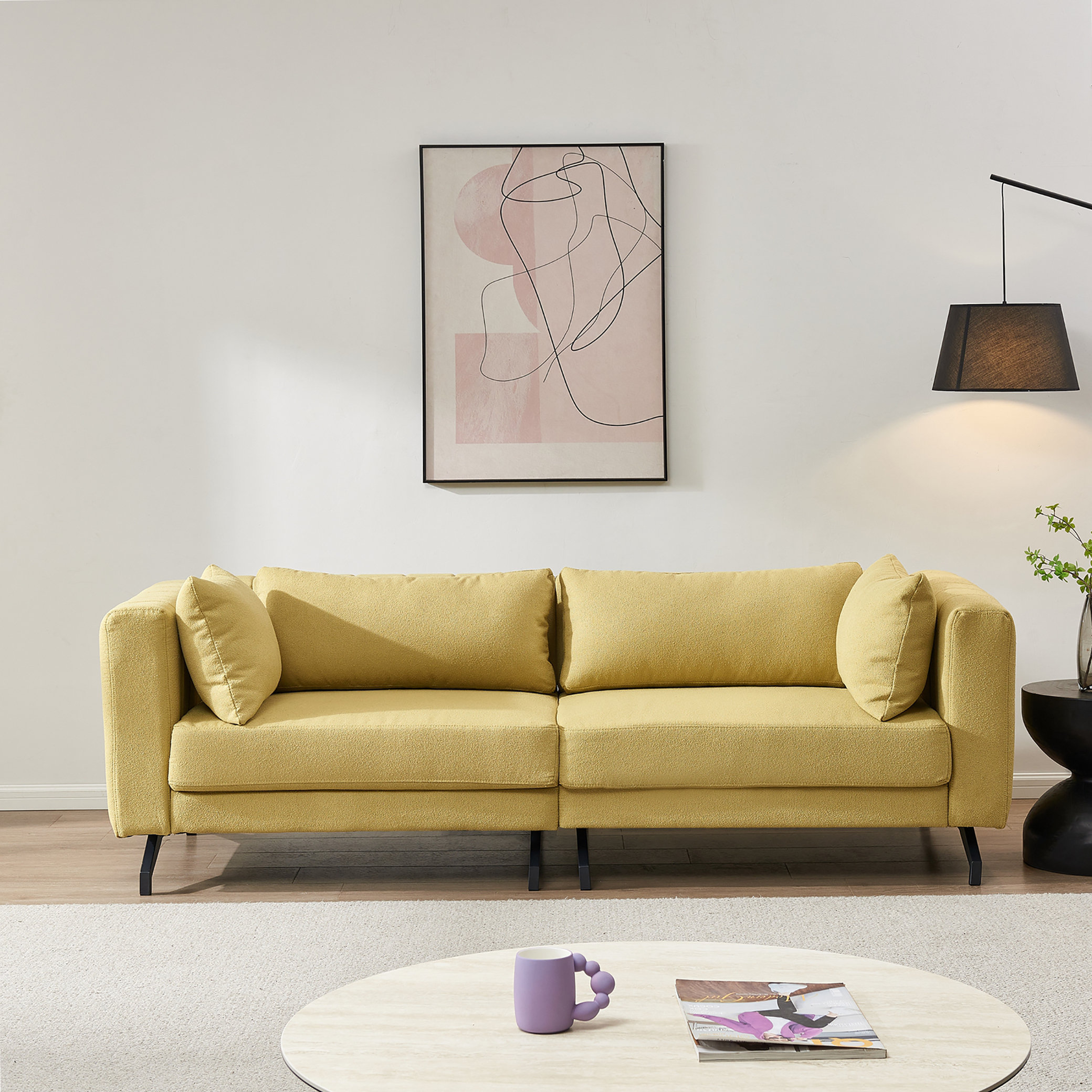 Ivy Bronx Living Room Sofa Couch with Metal Legs Yellow Fabric ...