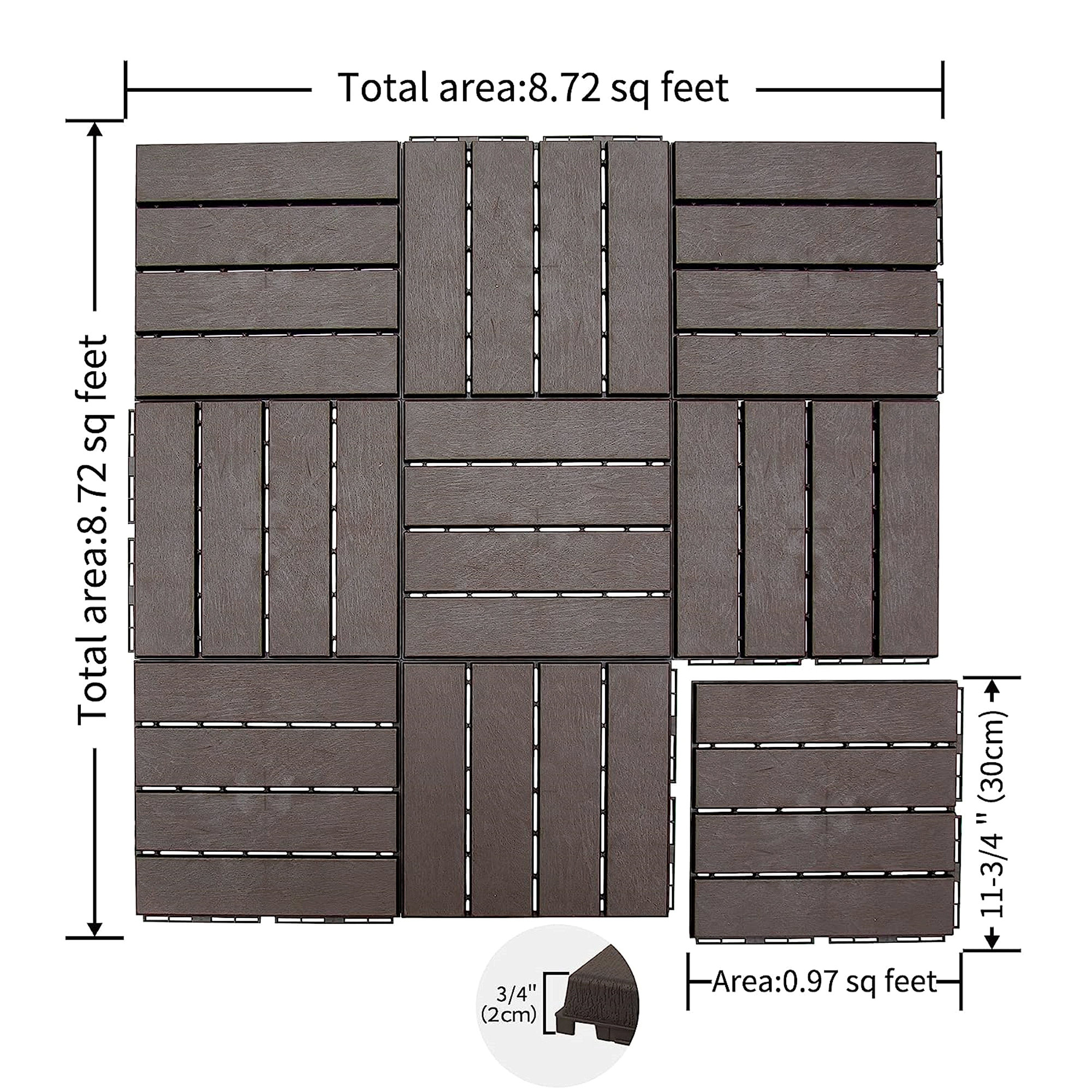 DAPPER DOODLES INC Patio Interlocking Deck Tiles, 12"X12" Square ...