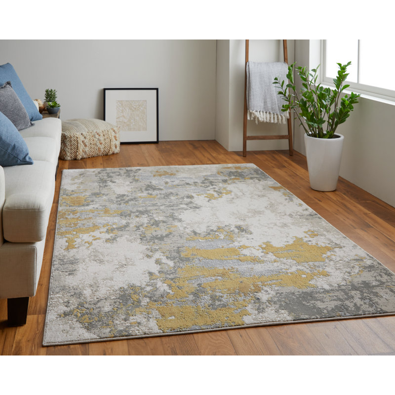 Lark Manor Annya Modern Abstract Power Loom Gold/Birch Rug & Reviews ...