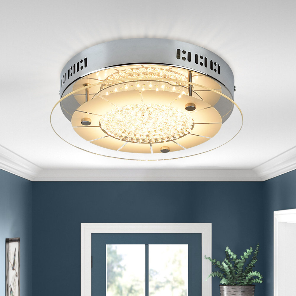 Everly Quinn 11" 18w Dimmable Led Crystal Ceiling Light With Remote ...
