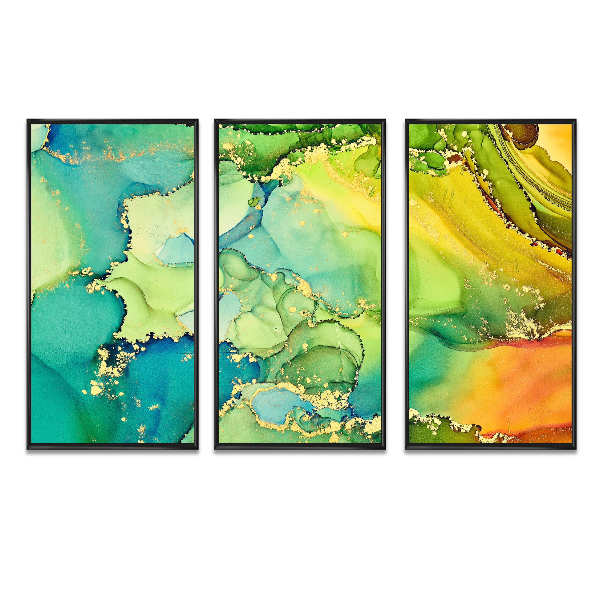 Everly Quinn Green And Yellow Luxury Abstract Fluid Art - Modern Framed ...