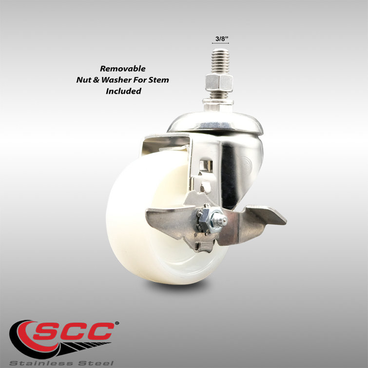 Service Caster 316SS Nylon Wheel Swivel Threaded Stem Caster with Brake ...
