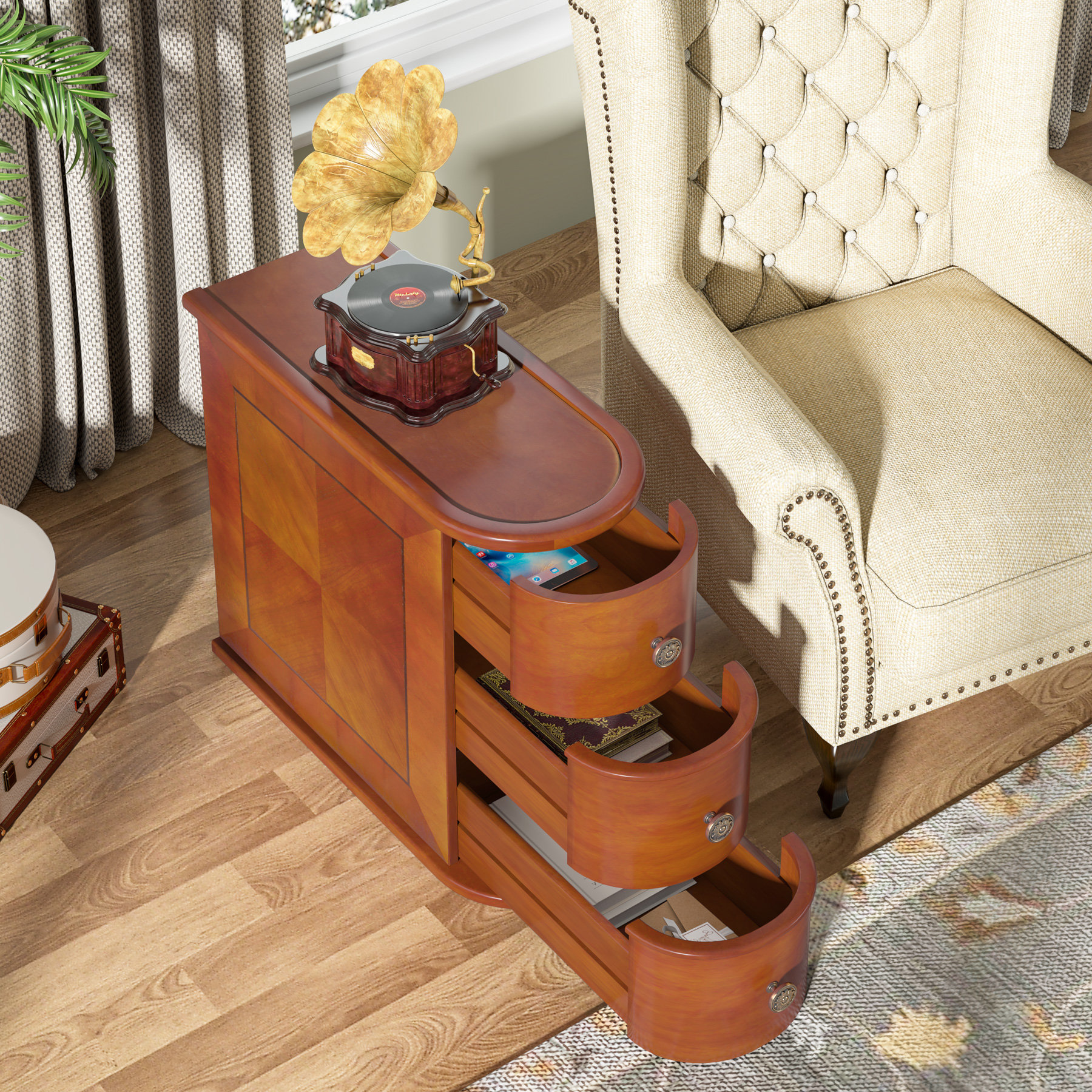 17 Stories Chad Block 3 - Drawer Solid End Table, No Assembly Required ...