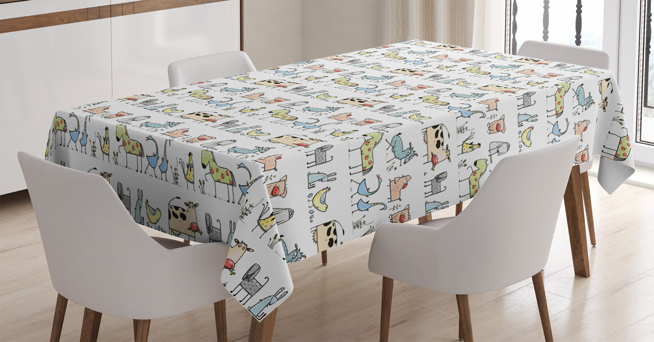 East Urban Home Ambesonne Retro Tablecloth, Cartoon Village Of Domestic ...