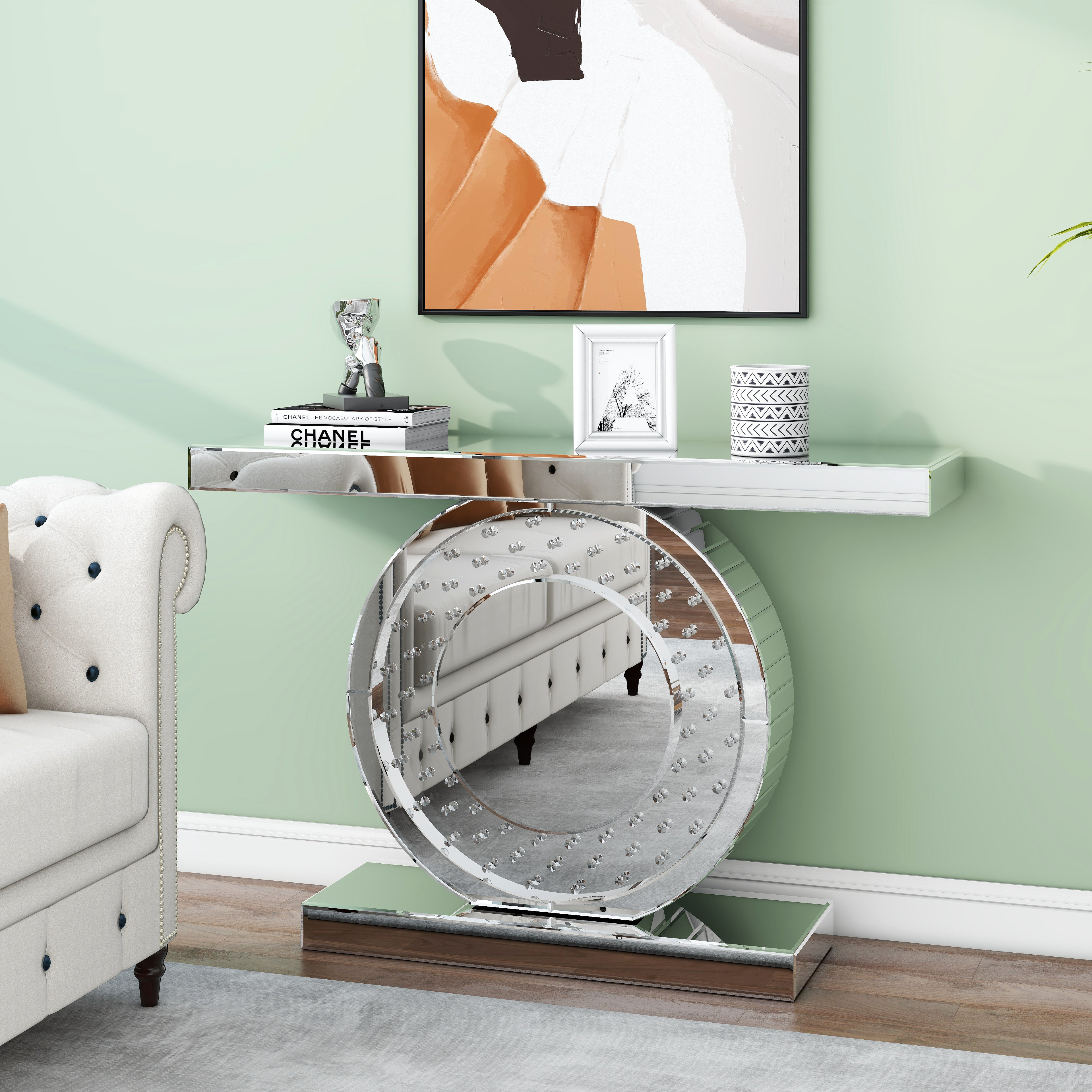 Everly Quinn Amla 47.2'' Mirrored Glass Console Table with Crystal ...